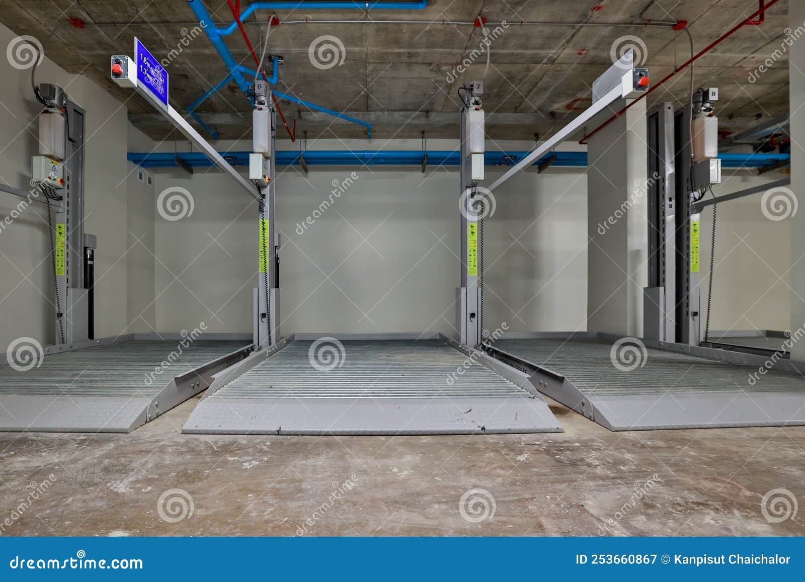 Empty Space in Automatic Elevator Double Stack Car Park. Hydraulic Lift ...