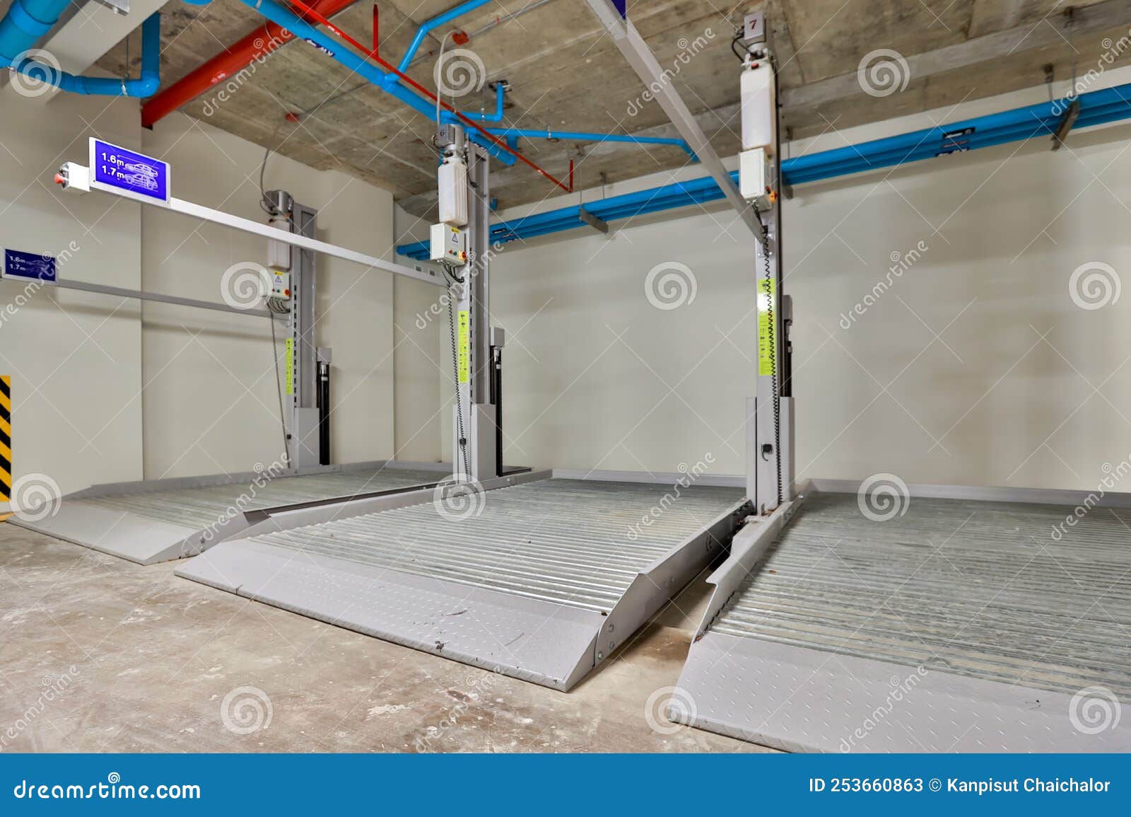 Empty Space in Automatic Elevator Double Stack Car Park. Hydraulic Lift ...
