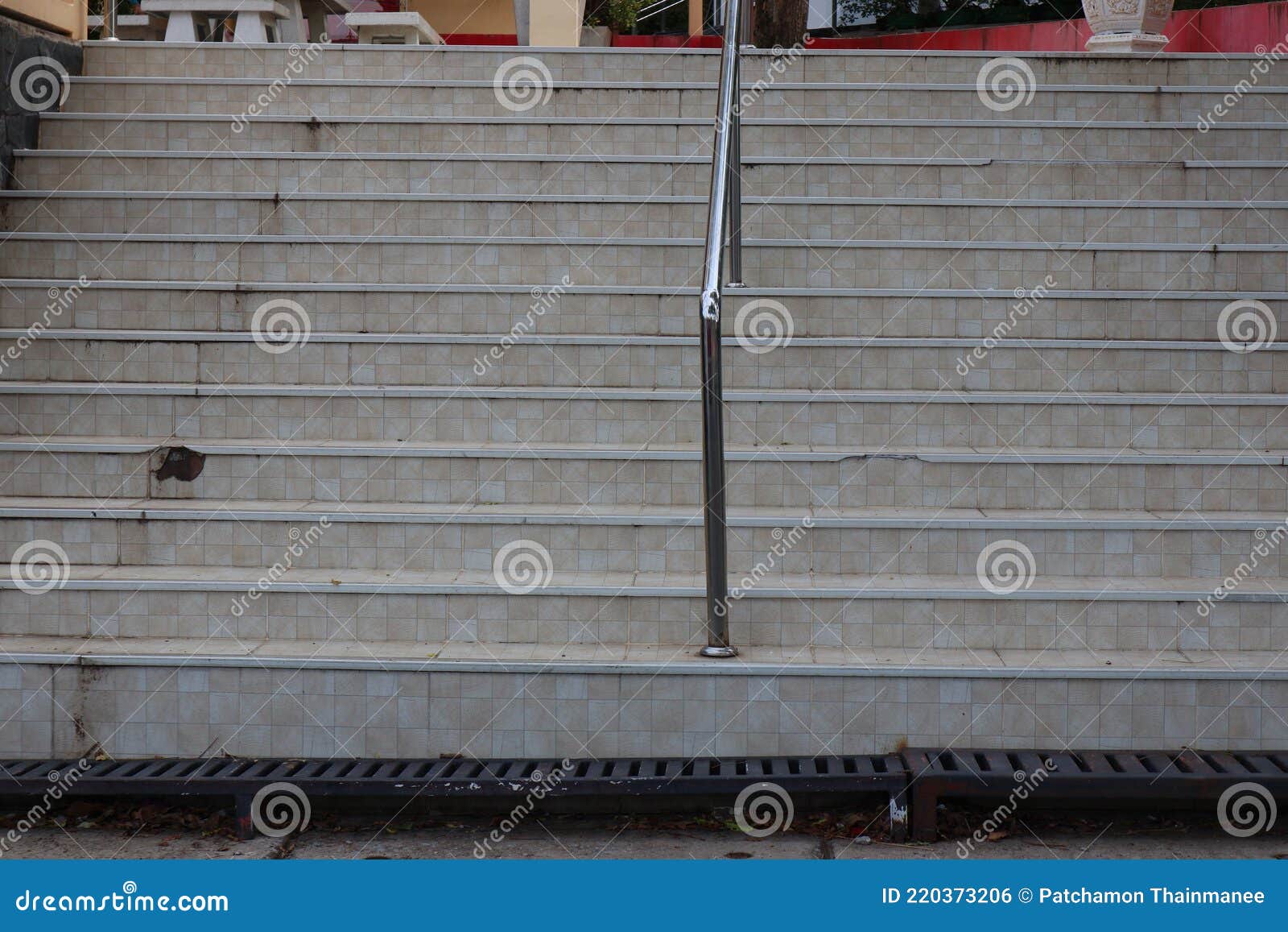 Empty Space Concrete Stairs with Steel Railings for Handicapped Stock ...
