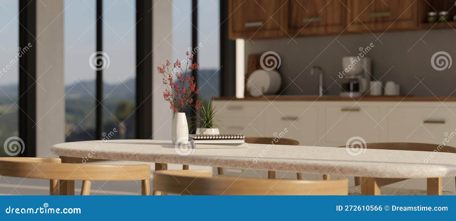 Empty Space on Dining Table with Decor in Modern Contemporary Kitchen ...