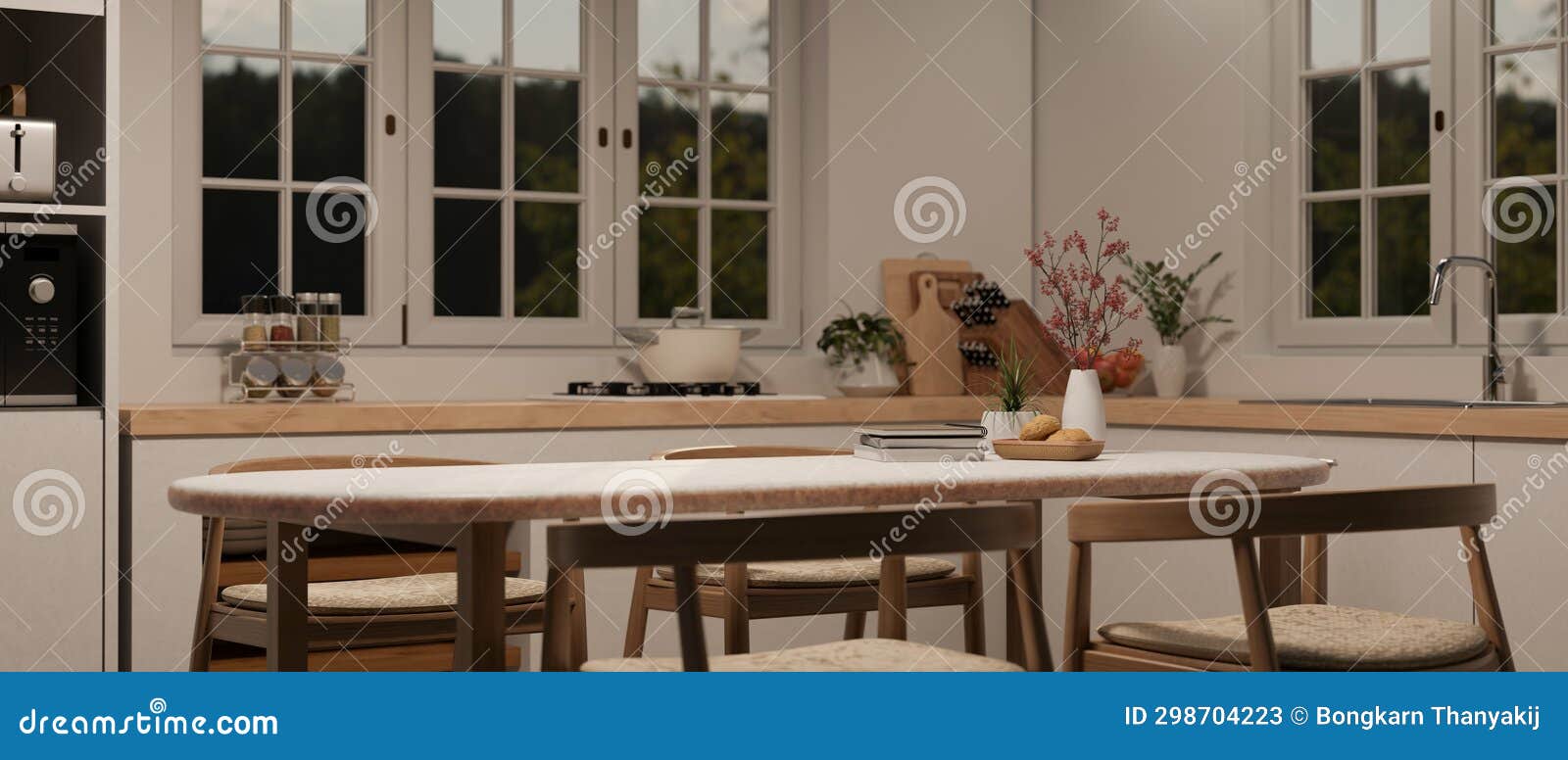 Empty Space on a Dining Table in a Minimal Scandinavian Kitchen with ...