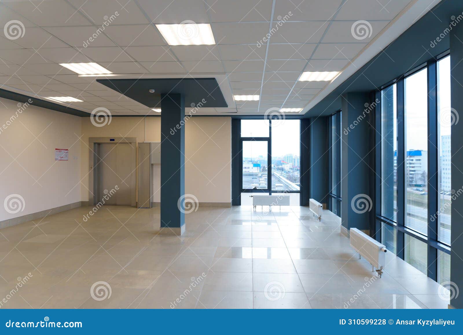 An Empty Space with Railings and Large Windows. the Modern Interior of ...