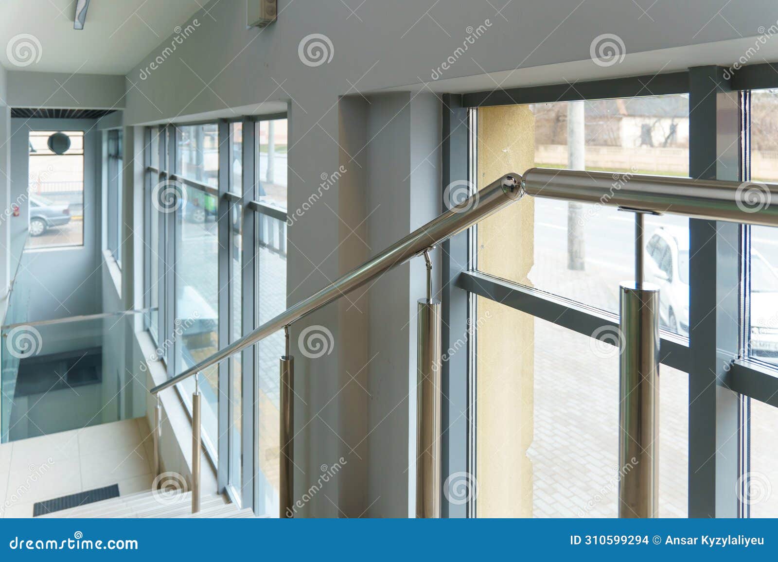 An Empty Space with Railings and Large Windows. the Modern Interior of ...