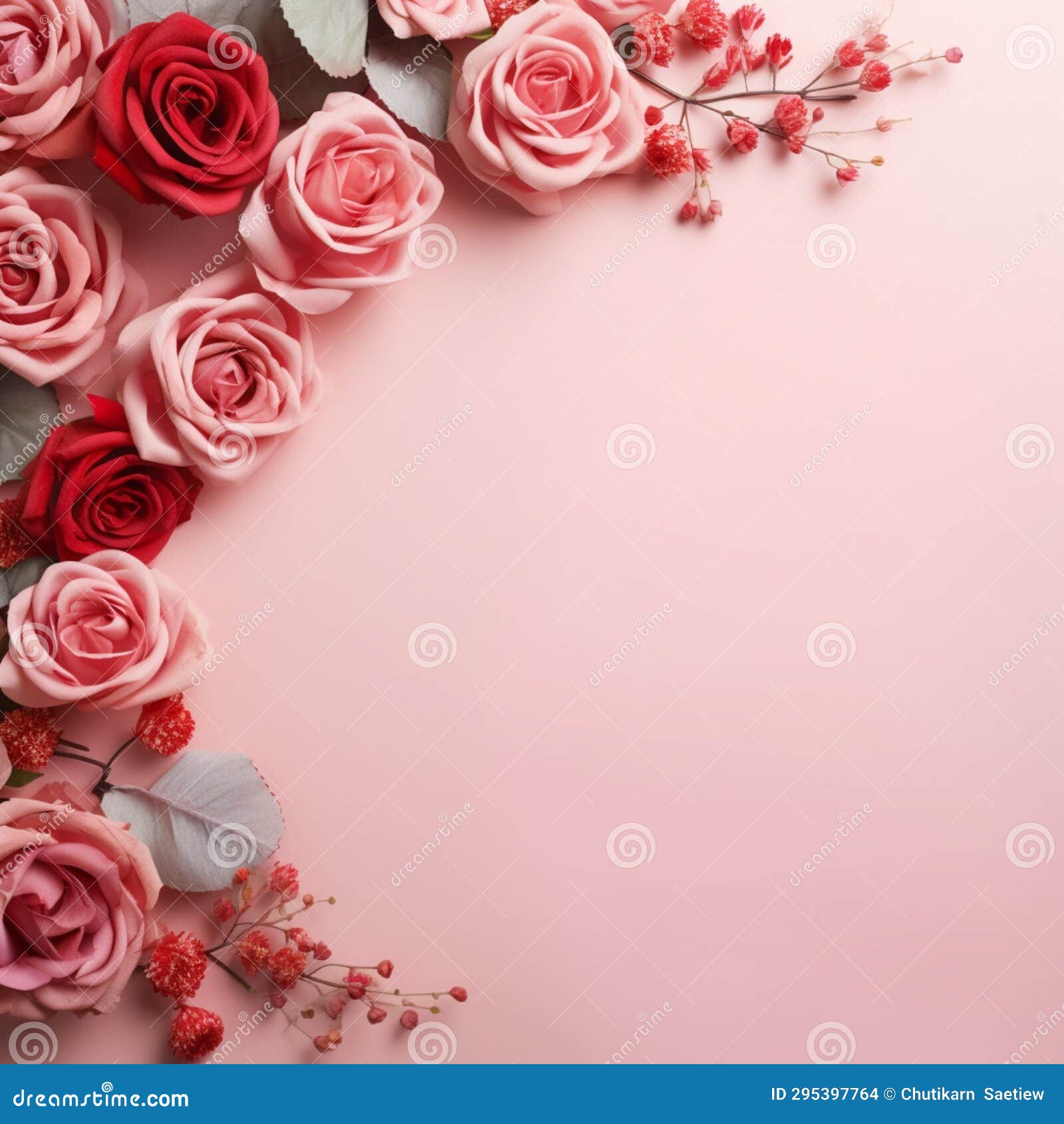 Empty Space Red Frabic Curve , Roses at the Corner, GeneratedAI Stock ...