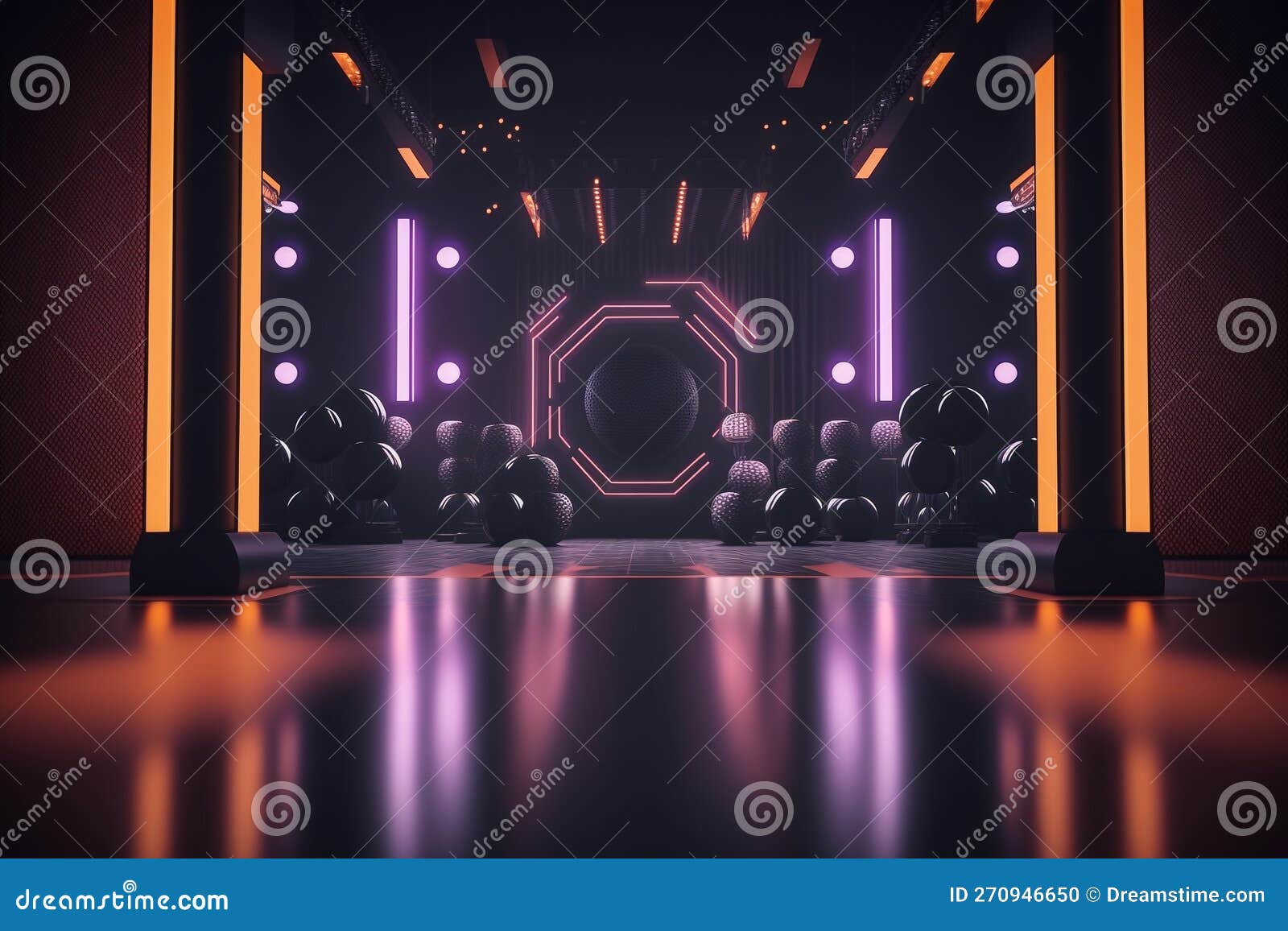 Empty Space on Stage of the Night Club and Neon Light Generative AI ...