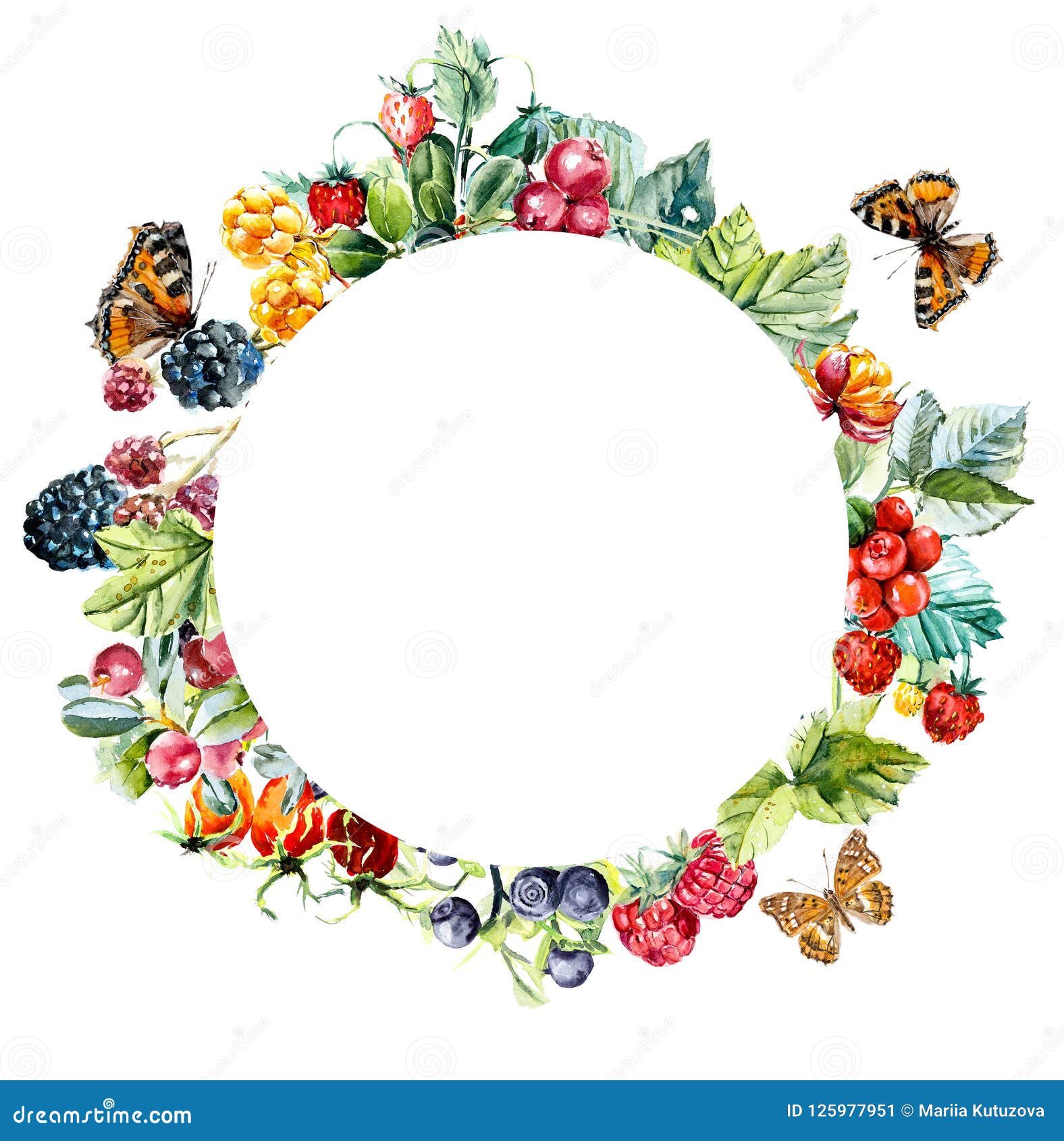 Circle Frame from Berries. Watercolor Hand Drawn Illustration Stock ...