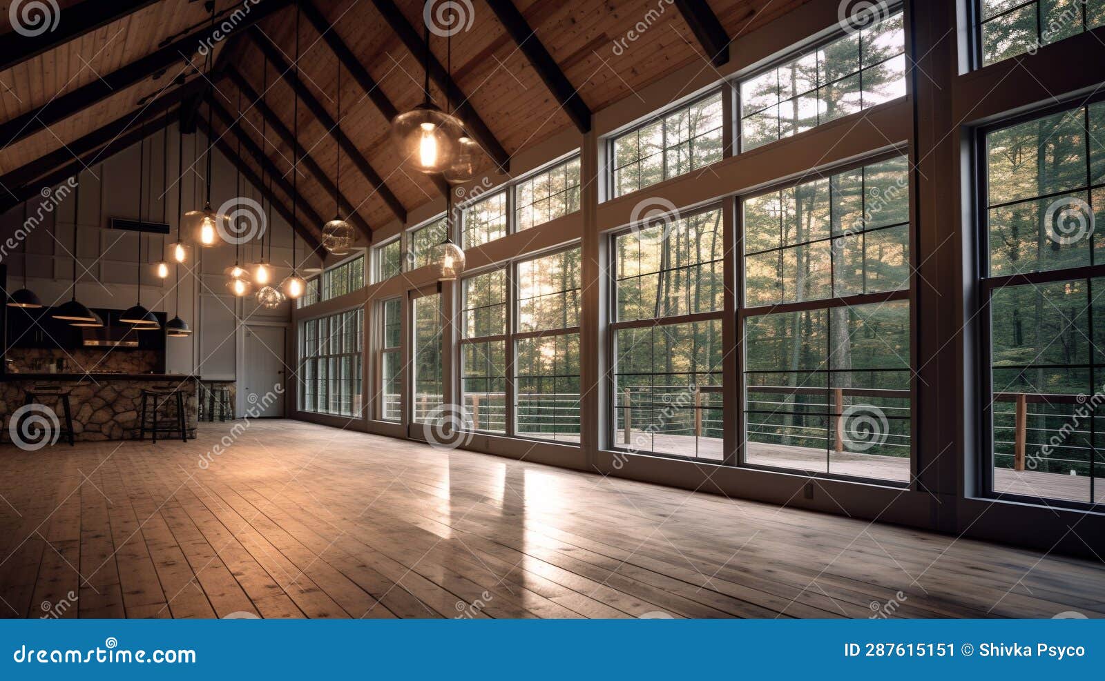 An Empty Spacious Cabin Covered with Glass Window Interior View ...