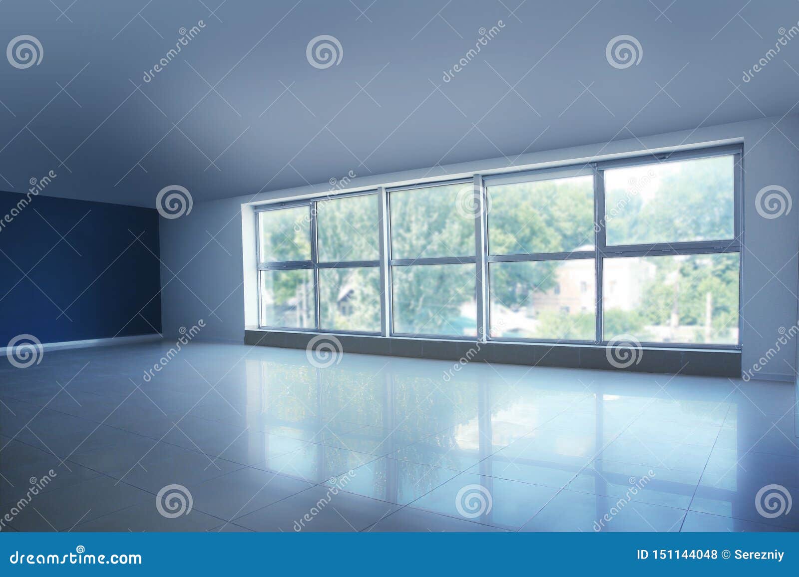 Empty Spacious Room with Big Windows Stock Photo - Image of residence ...