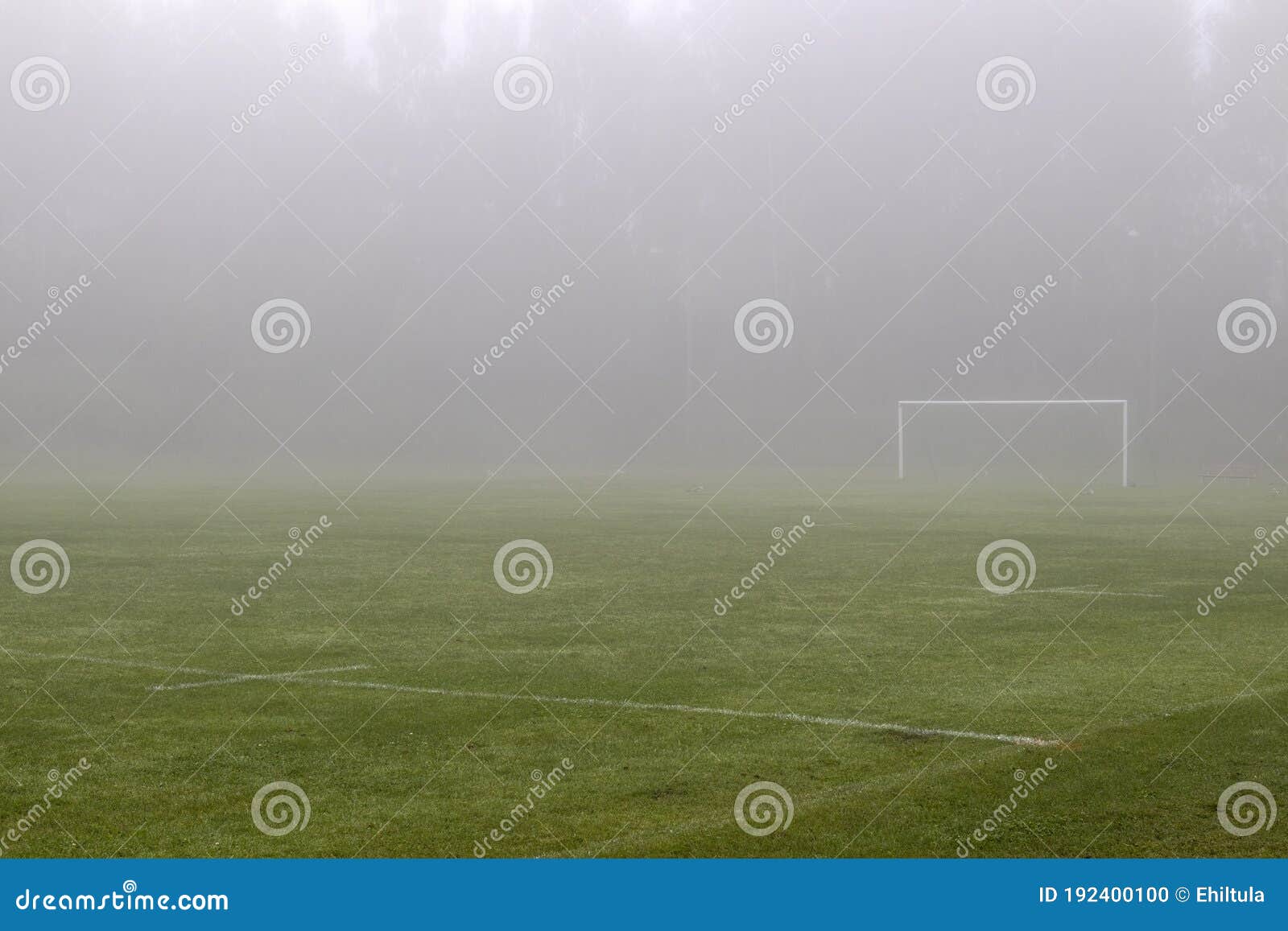 Empty sports field in fog stock photo. Image of weather - 192400100