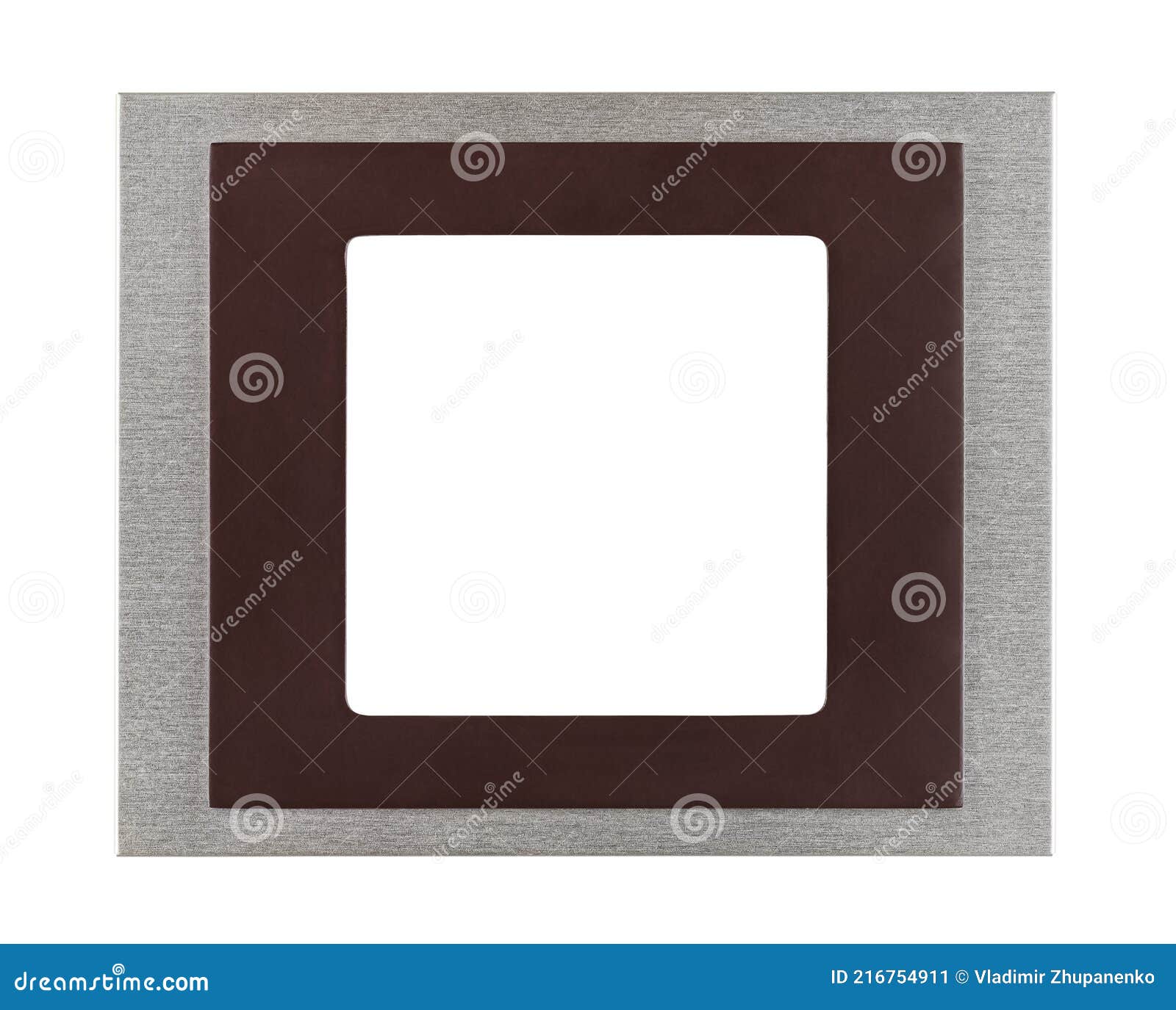 Empty Square Aluminium Photo Frame with Wide Brown Border Isolated on ...