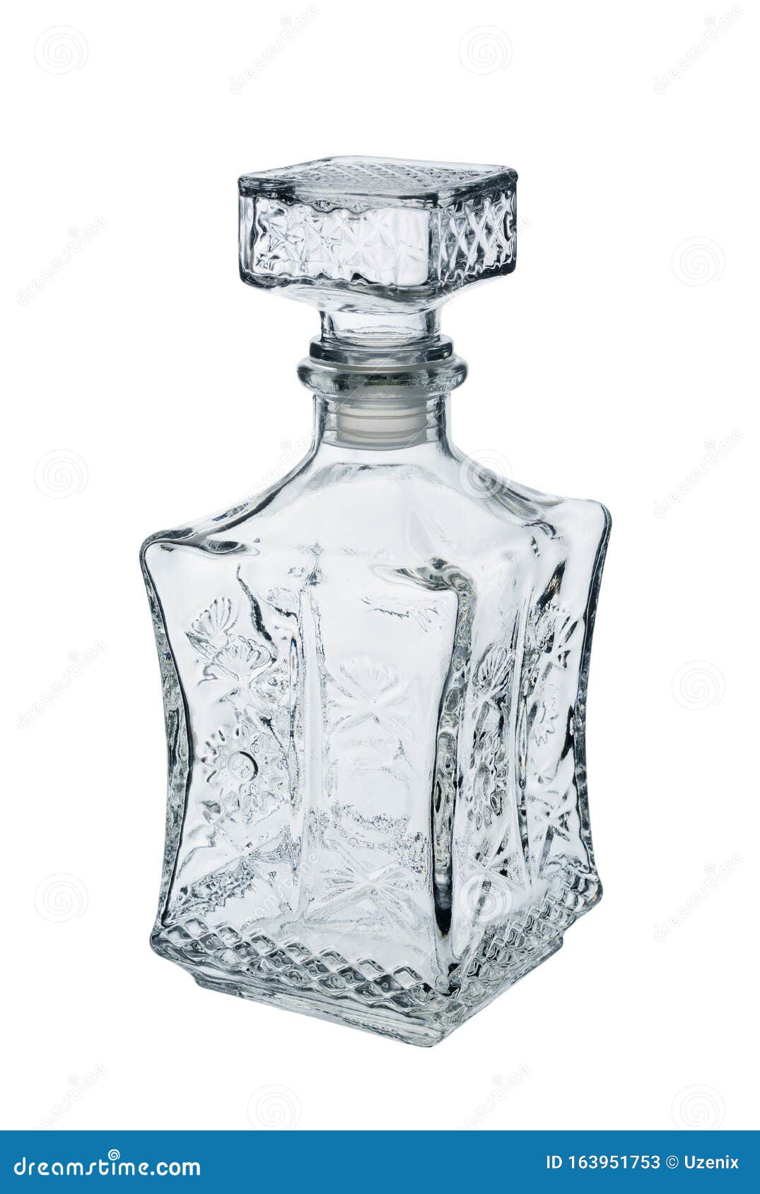 Empty Square Decanter for Alcoholic Beverages. Isolated on White ...