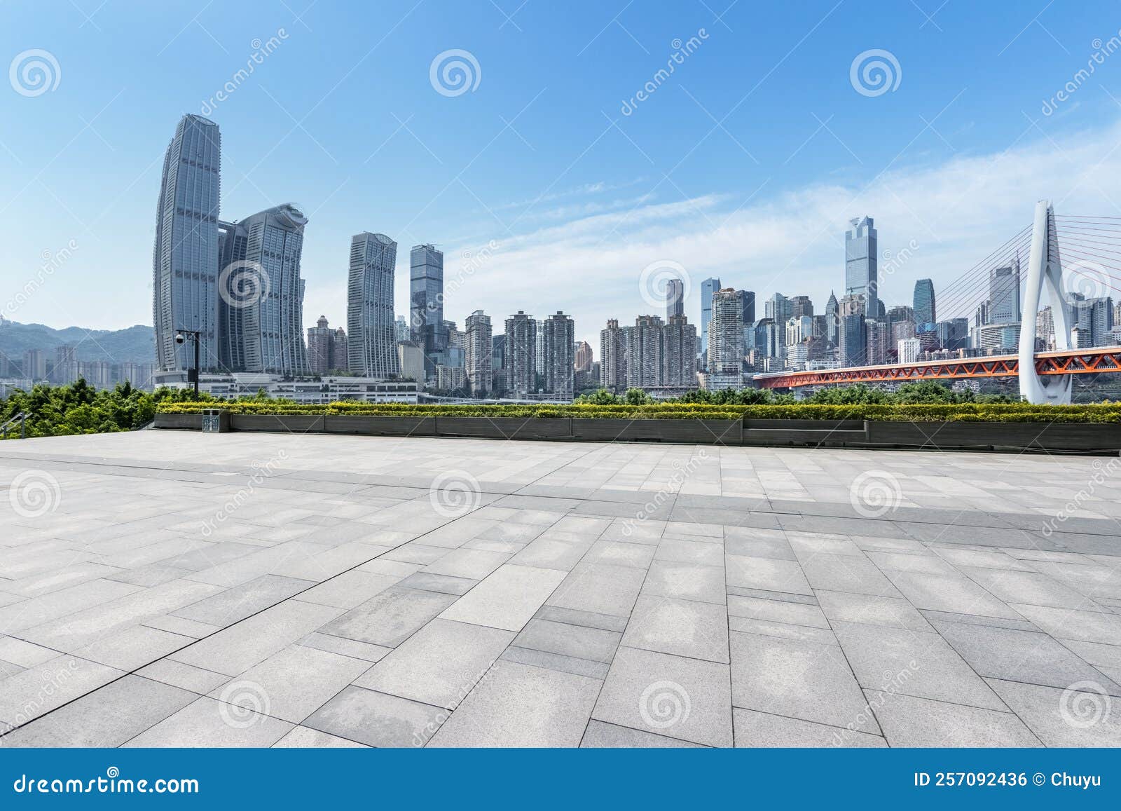 Empty Square Floor with Modern City Background Stock Photo - Image of ...