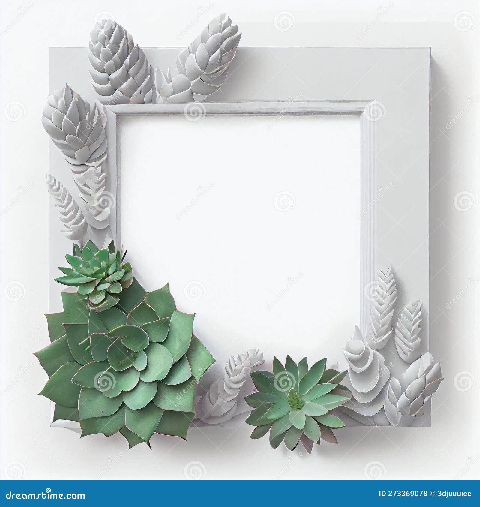 An Empty Square Frame with Green Succulent Plants on White Background ...