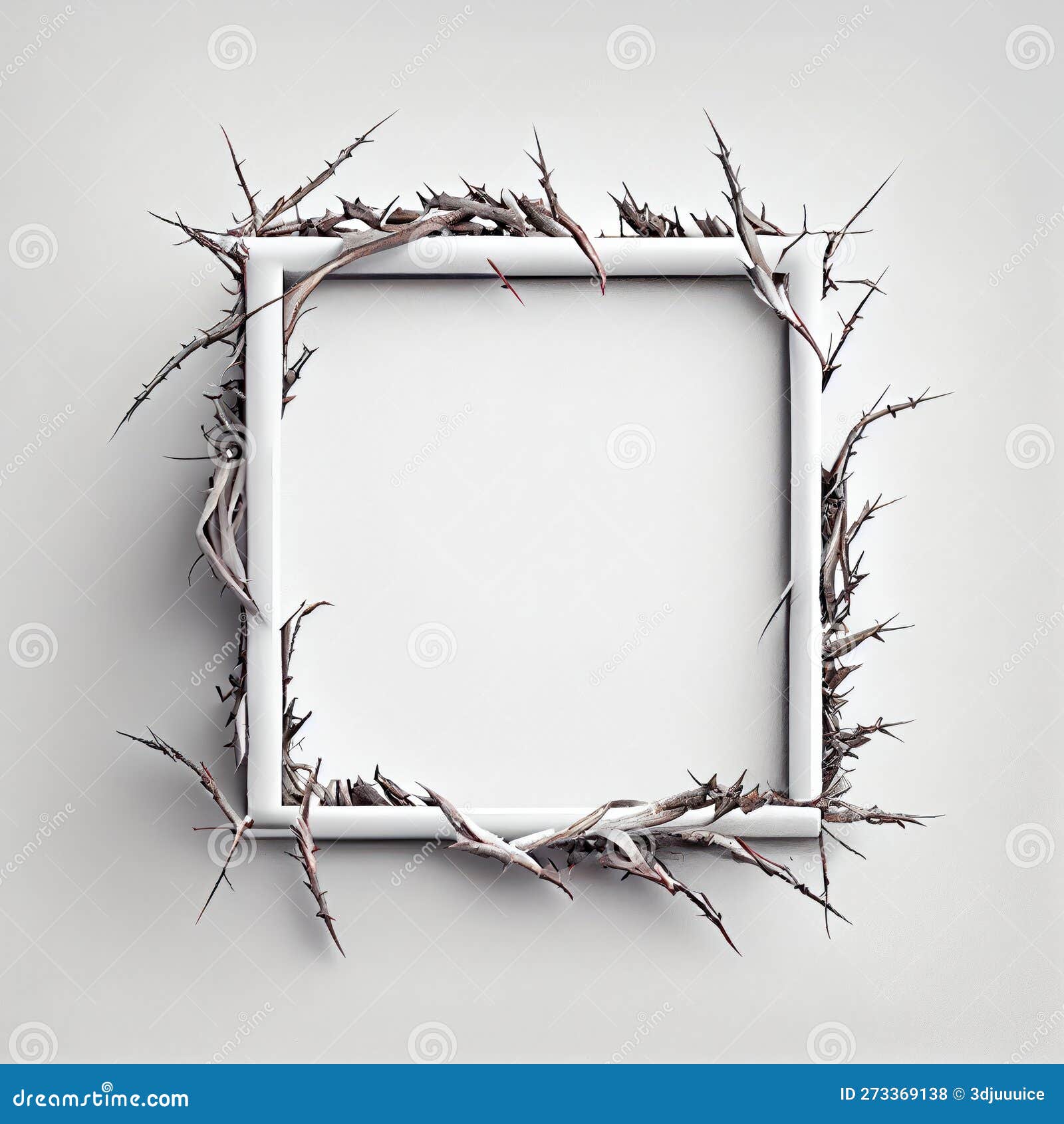 An Empty Square Frame with Grey Thorns on White Background. Stock ...