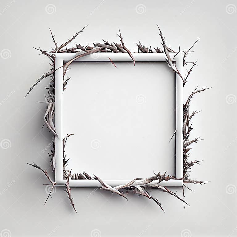 An Empty Square Frame with Grey Thorns on White Background. Stock ...