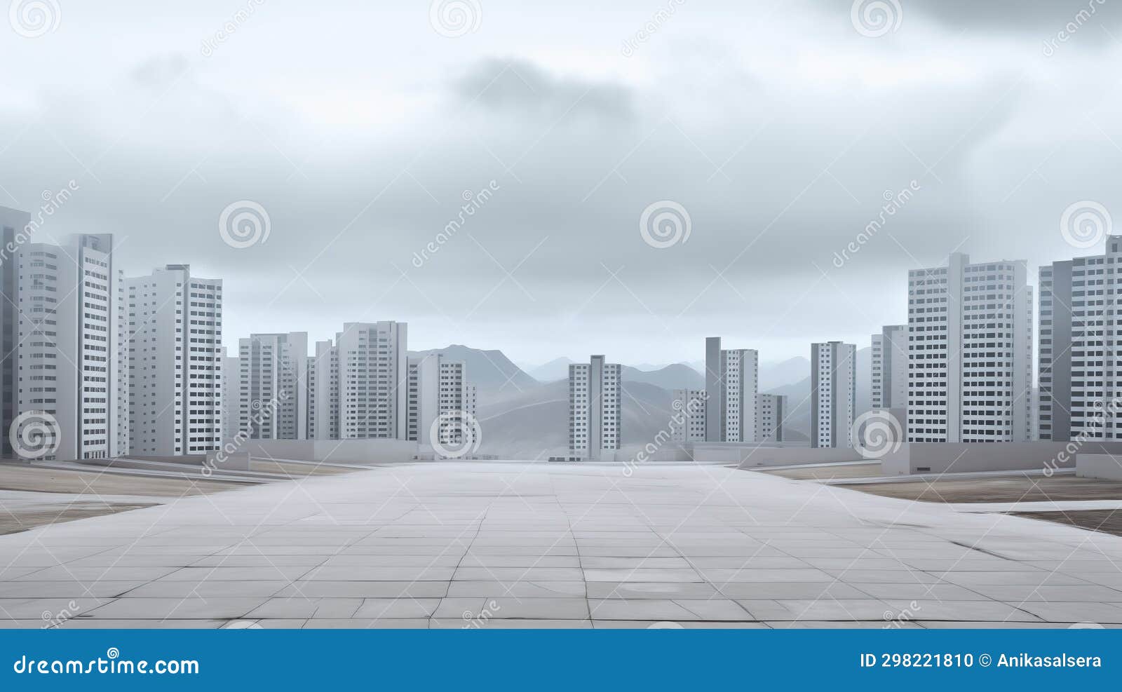 Empty Square in the Middle of a Gloomy District with Boring Gray ...