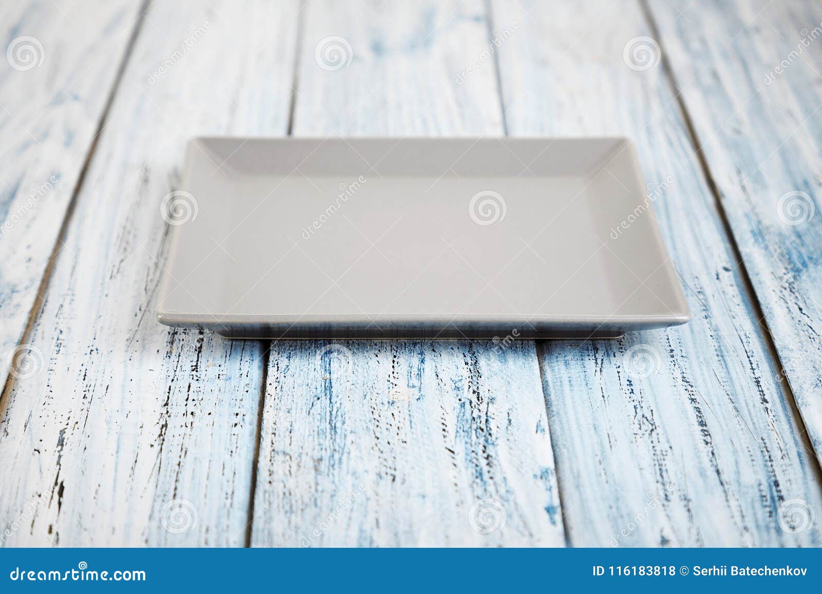 Empty Rectangular Plate on Wooden Table Background Stock Photo - Image ...