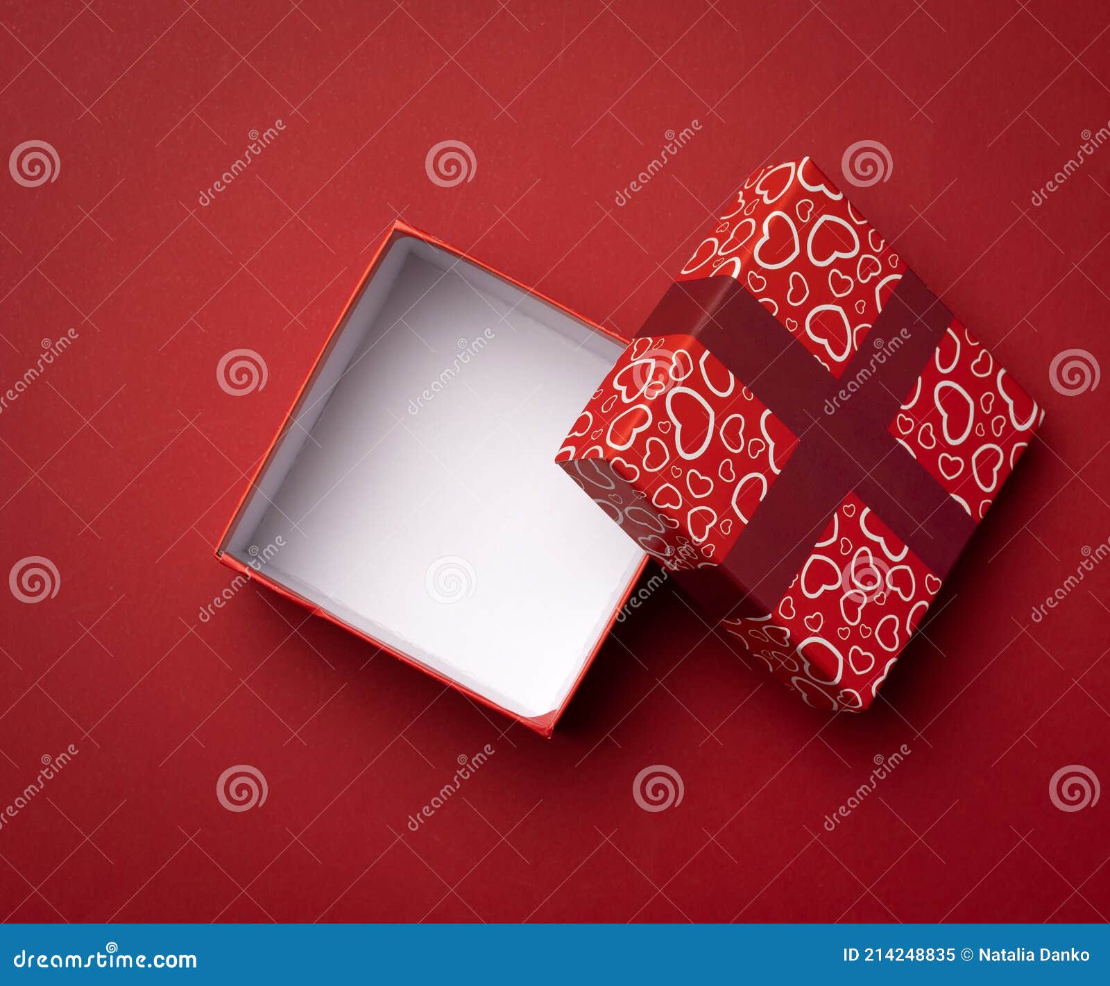Empty Square Red Box on a Red Background, Gift Open Stock Image - Image ...