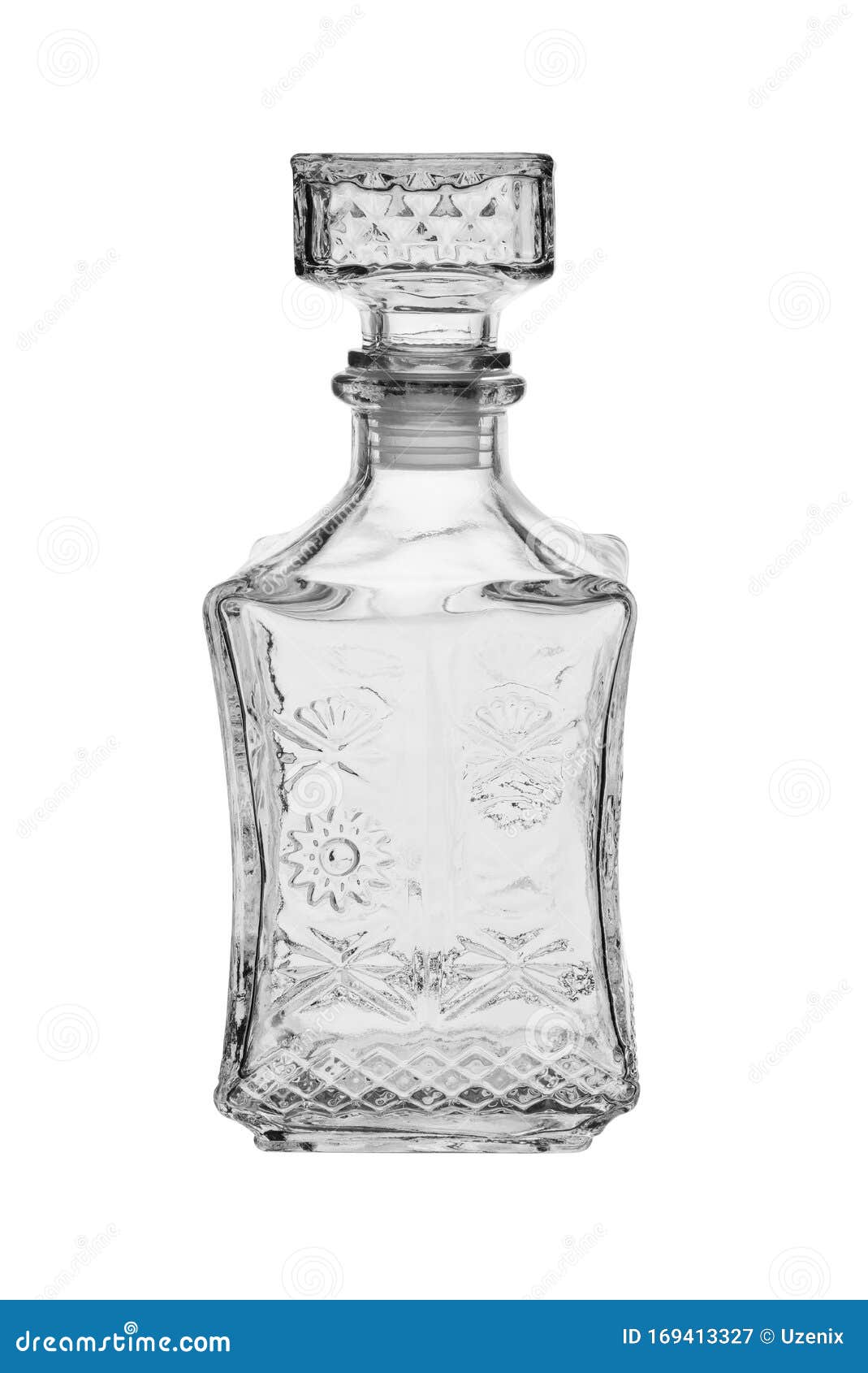 Empty Square-shaped Glass Decanter, Closed with a Glass Stopper ...