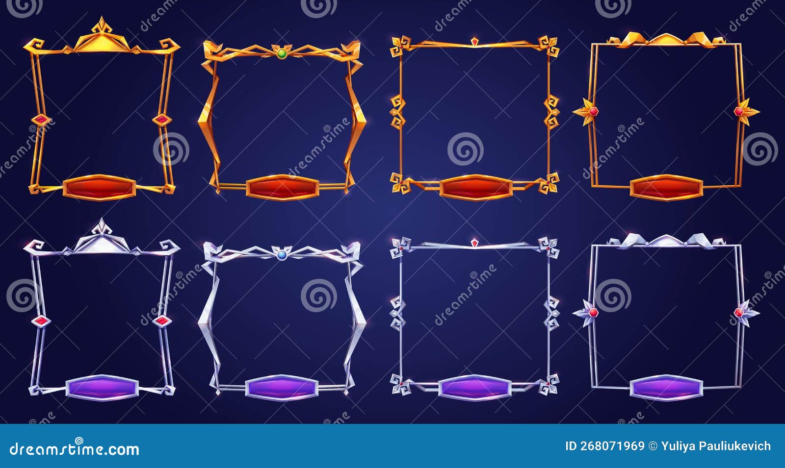 Empty Square Silver and Gold Frames Medieval Style Stock Vector ...