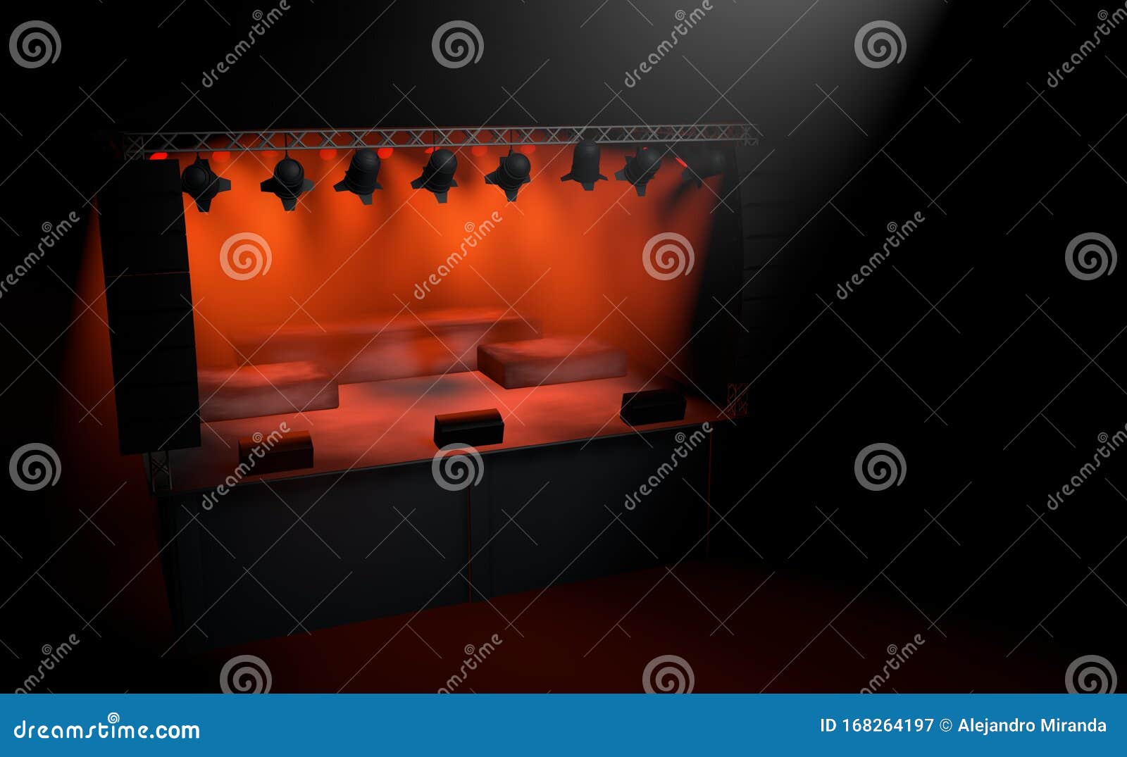 Empty Square Stage with the Reflectors Lit with Red Light and a White ...