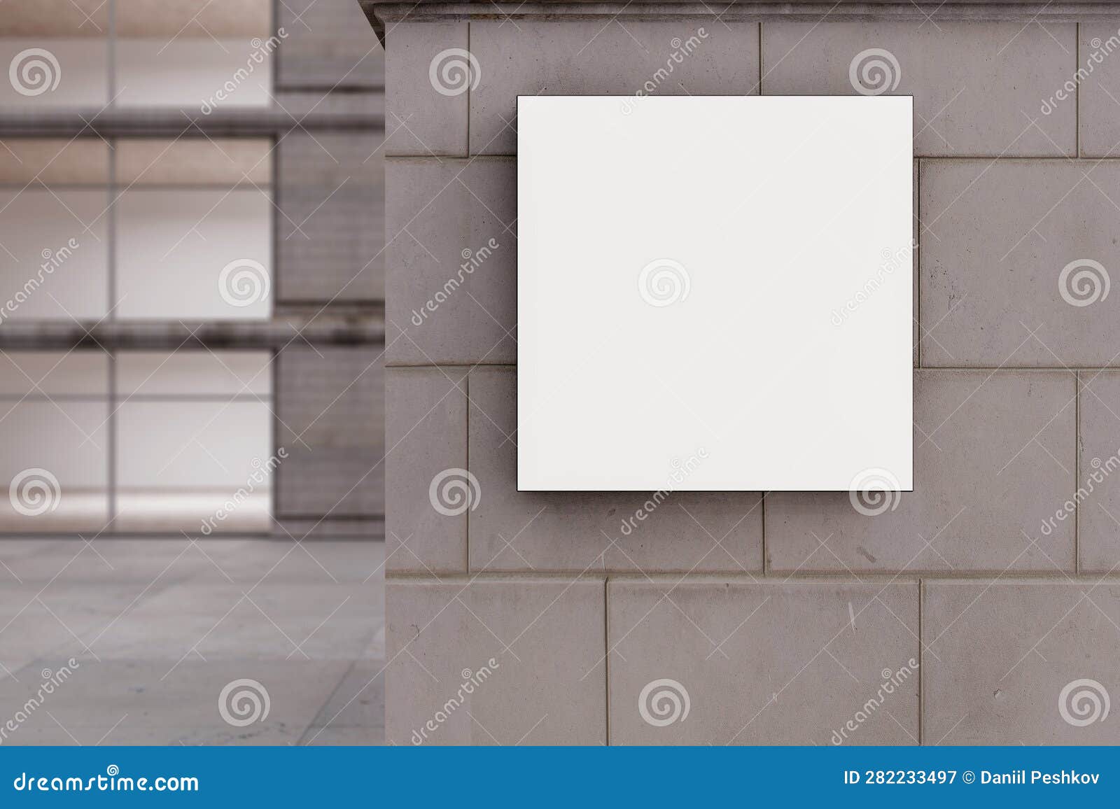 Empty Square Stopper on Concrete Building. Ad and Sign Concept. Mock Up ...