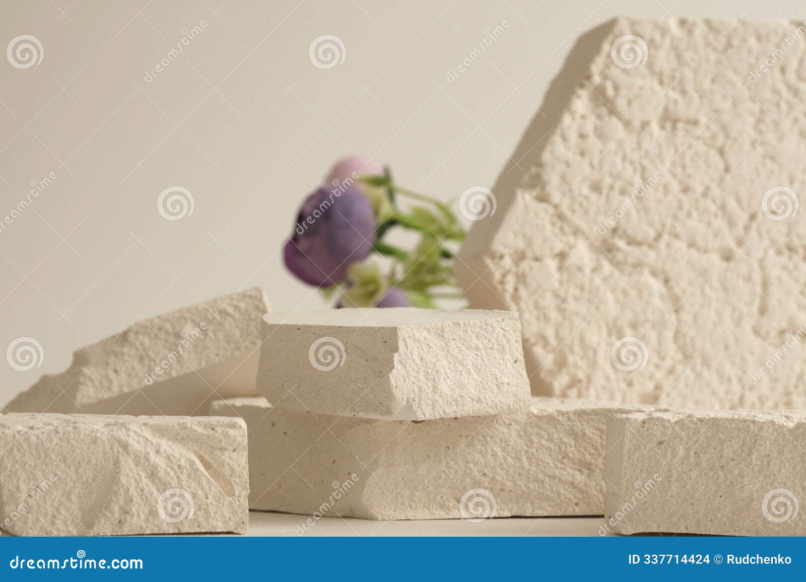 Empty Stack Of Stones Platform Podium On Beige Background. Minimal ...