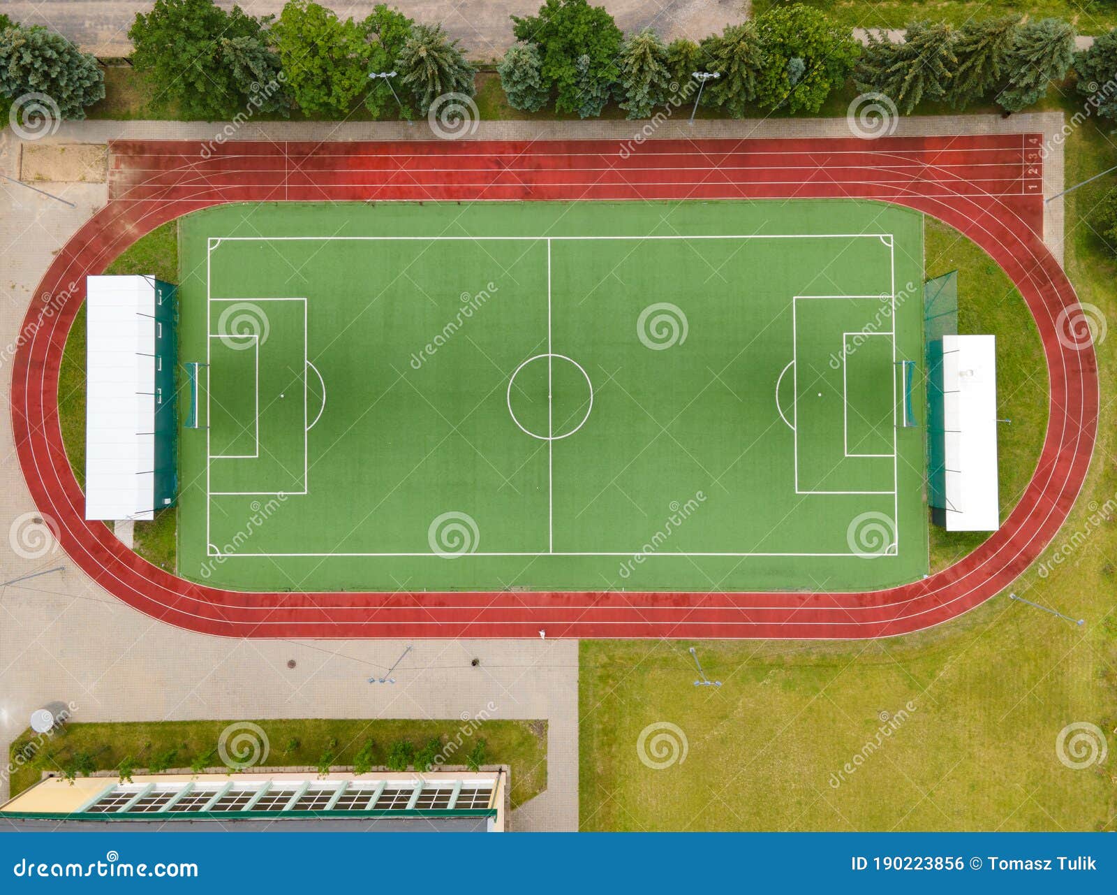 Empty Stadium Soccer Field, Top Down View Stock Photo - Image of ball ...