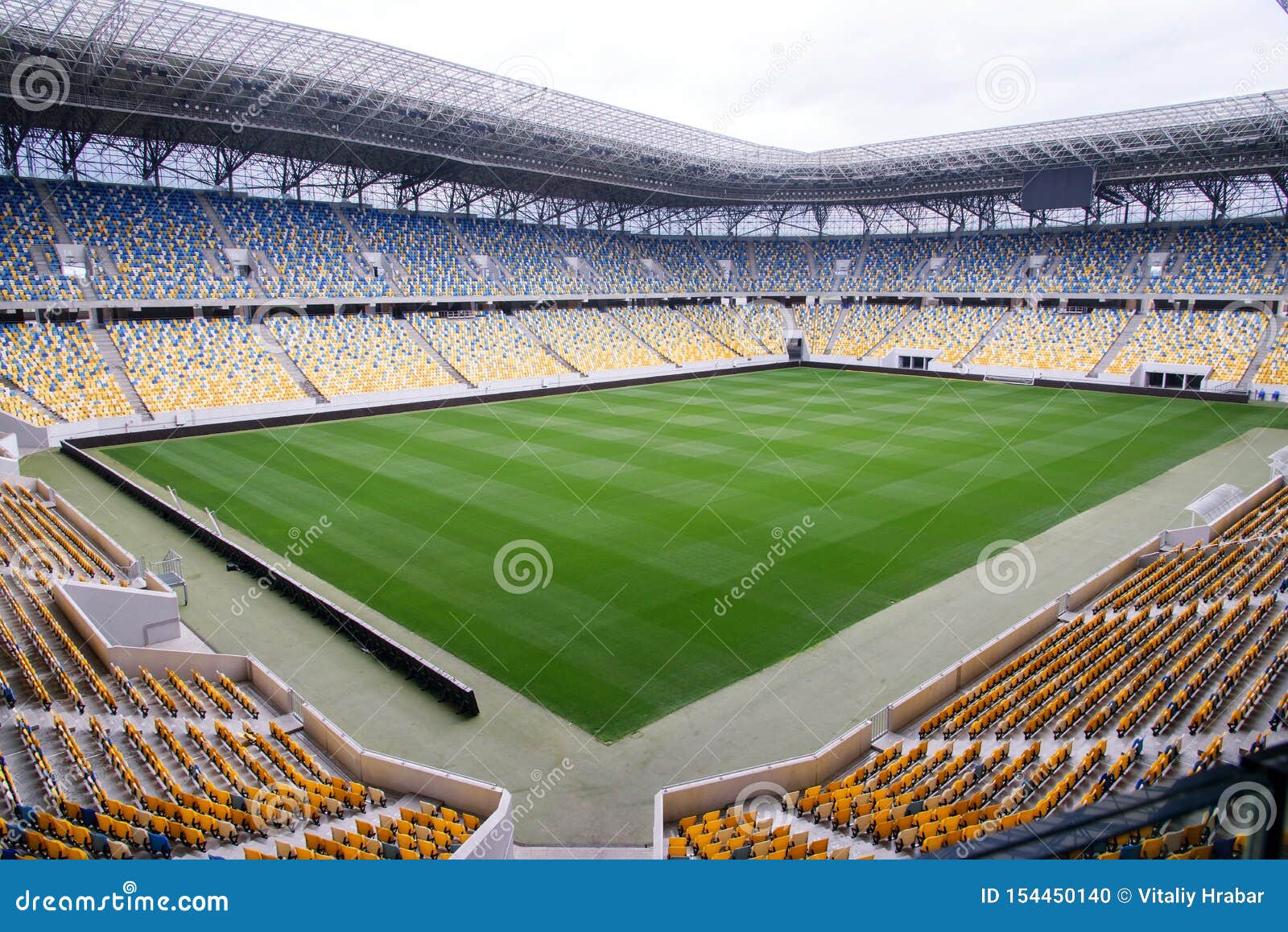 Empty stadium soccer field stock photo. Image of game - 154450140
