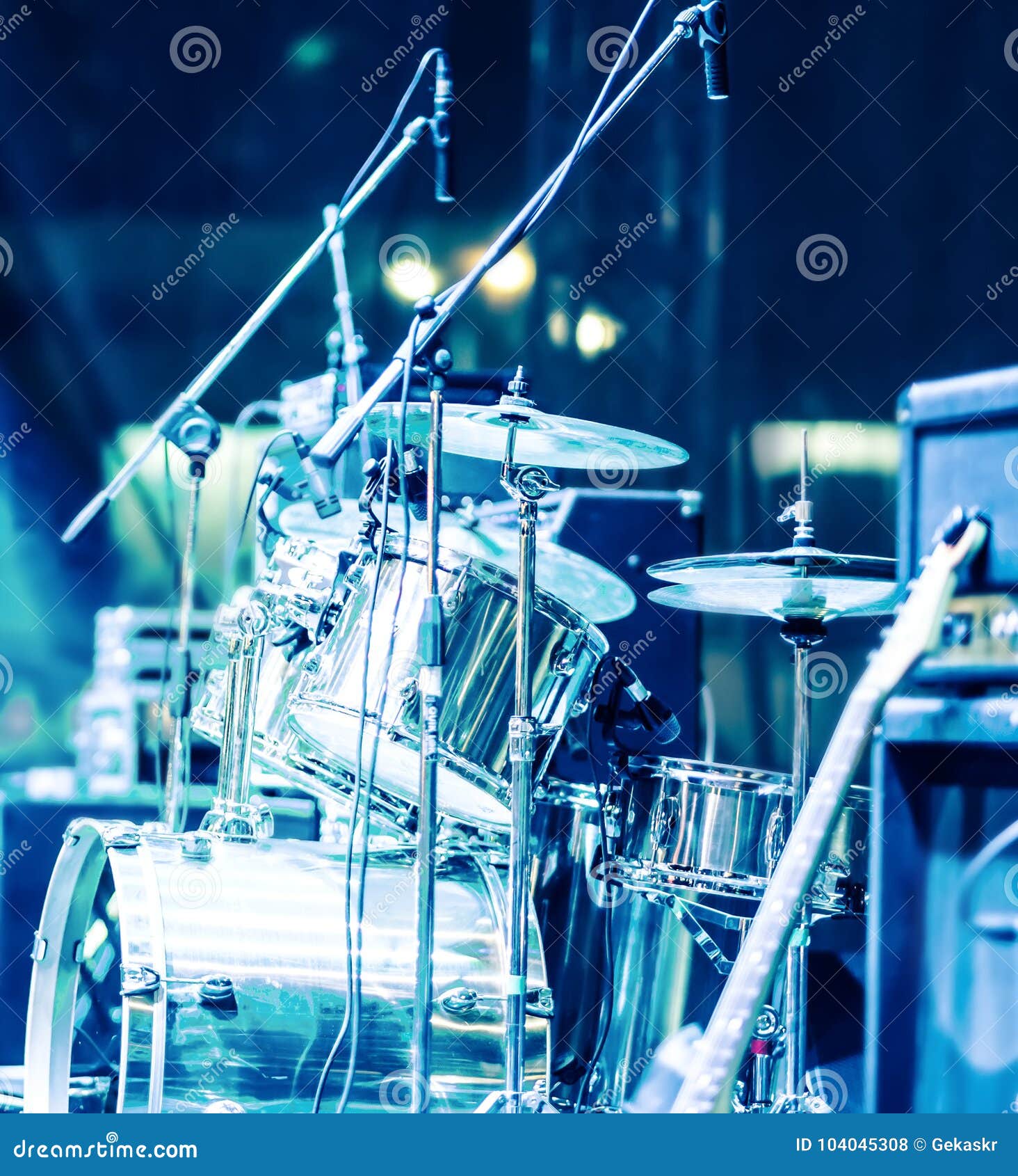 Drum set in a concert hall stock photo. Image of live - 104045308