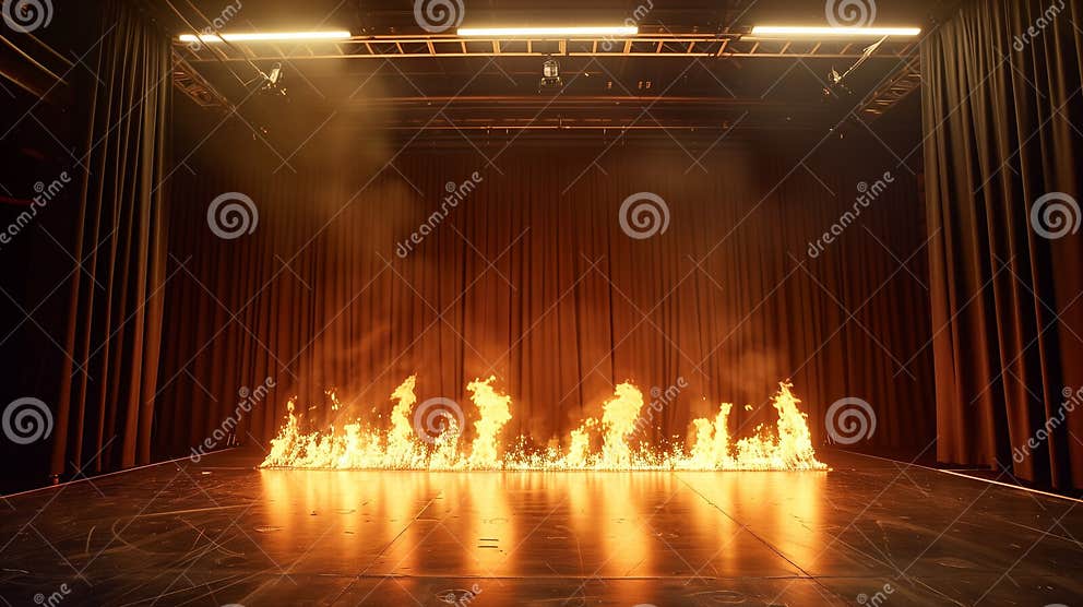 Empty Stage with Fire Flames instead of Lights Stock Illustration ...
