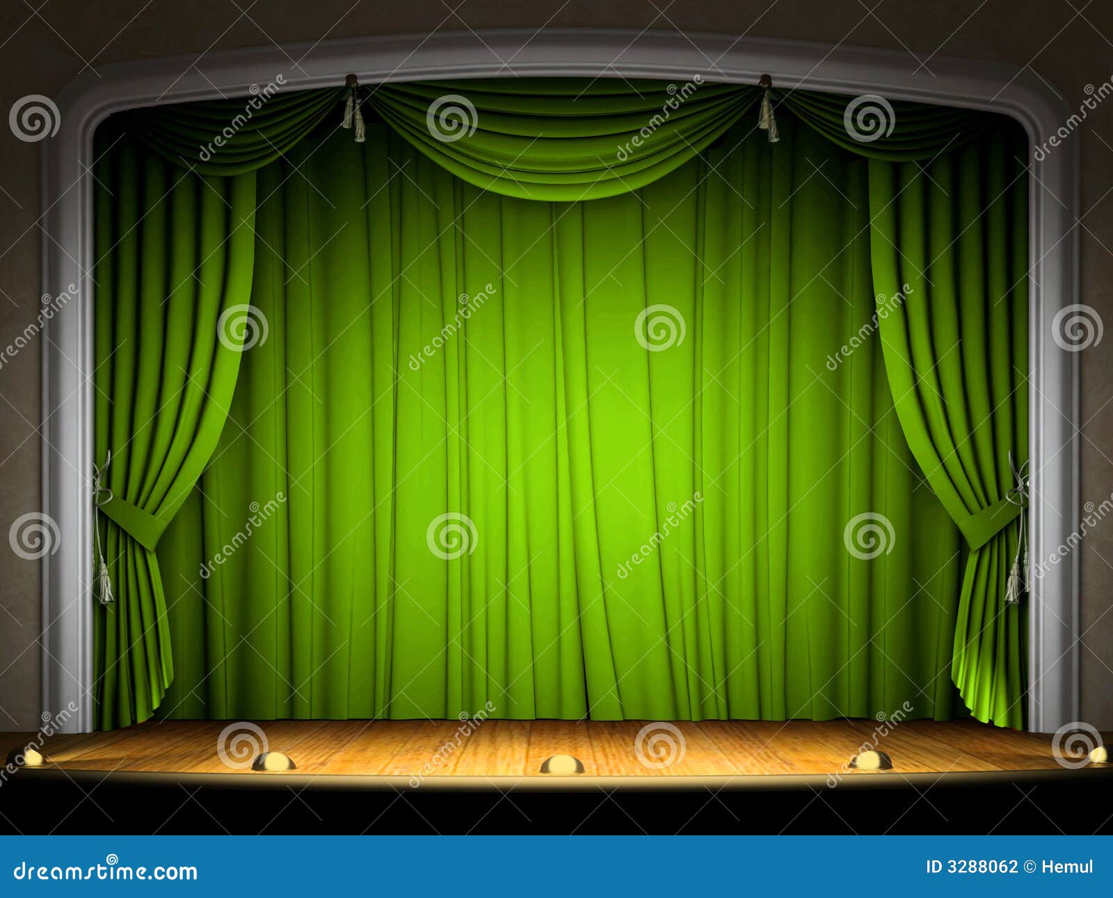 Empty Stage with Green Curtain Stock Illustration - Illustration of ...