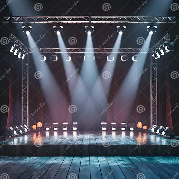 Empty Stage with Lighting Equipment on a Stage Spotlight Shines on the ...