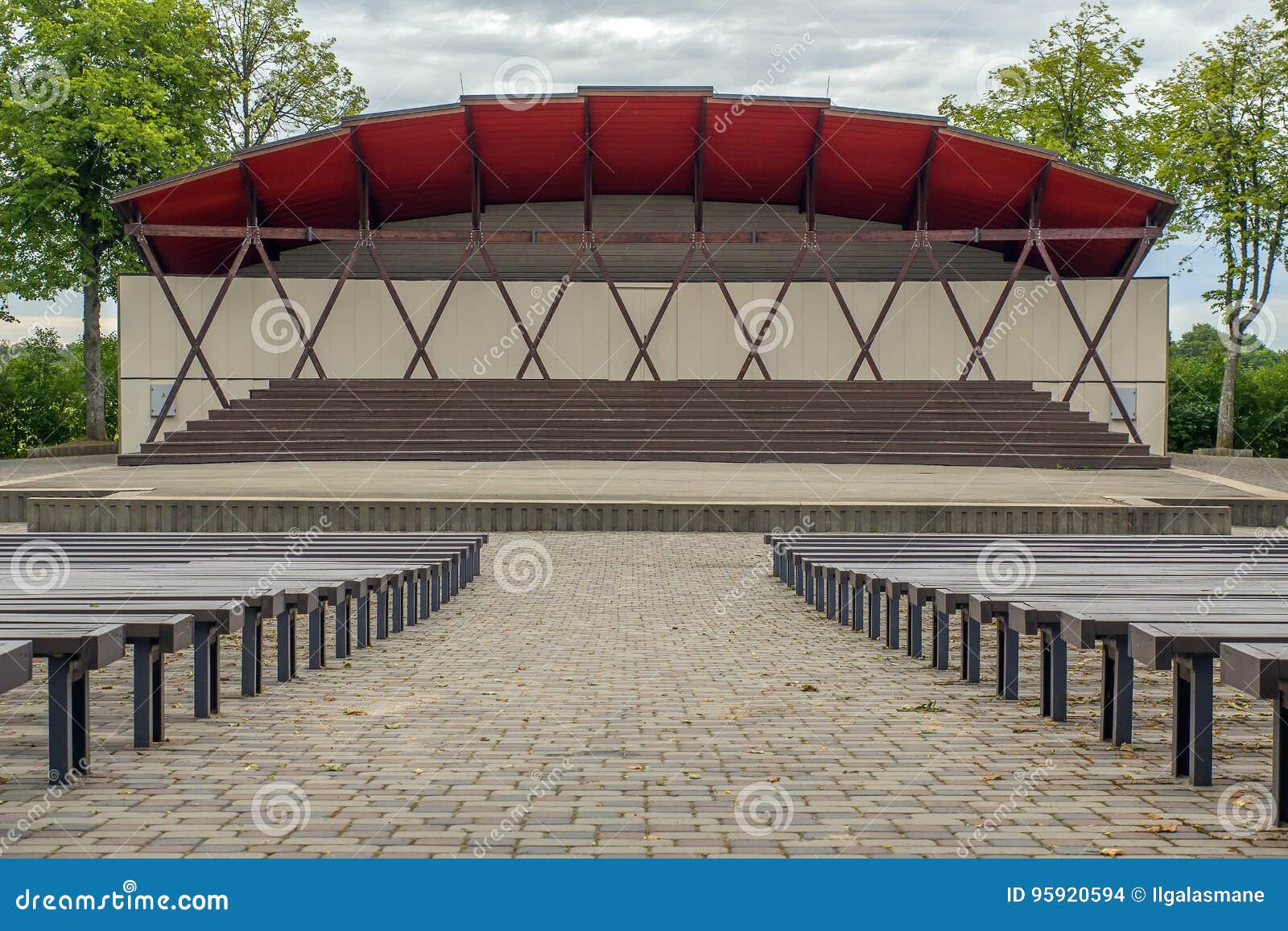 Empty Stage and Many Benches Stock Photo - Image of rock, concert: 95920594