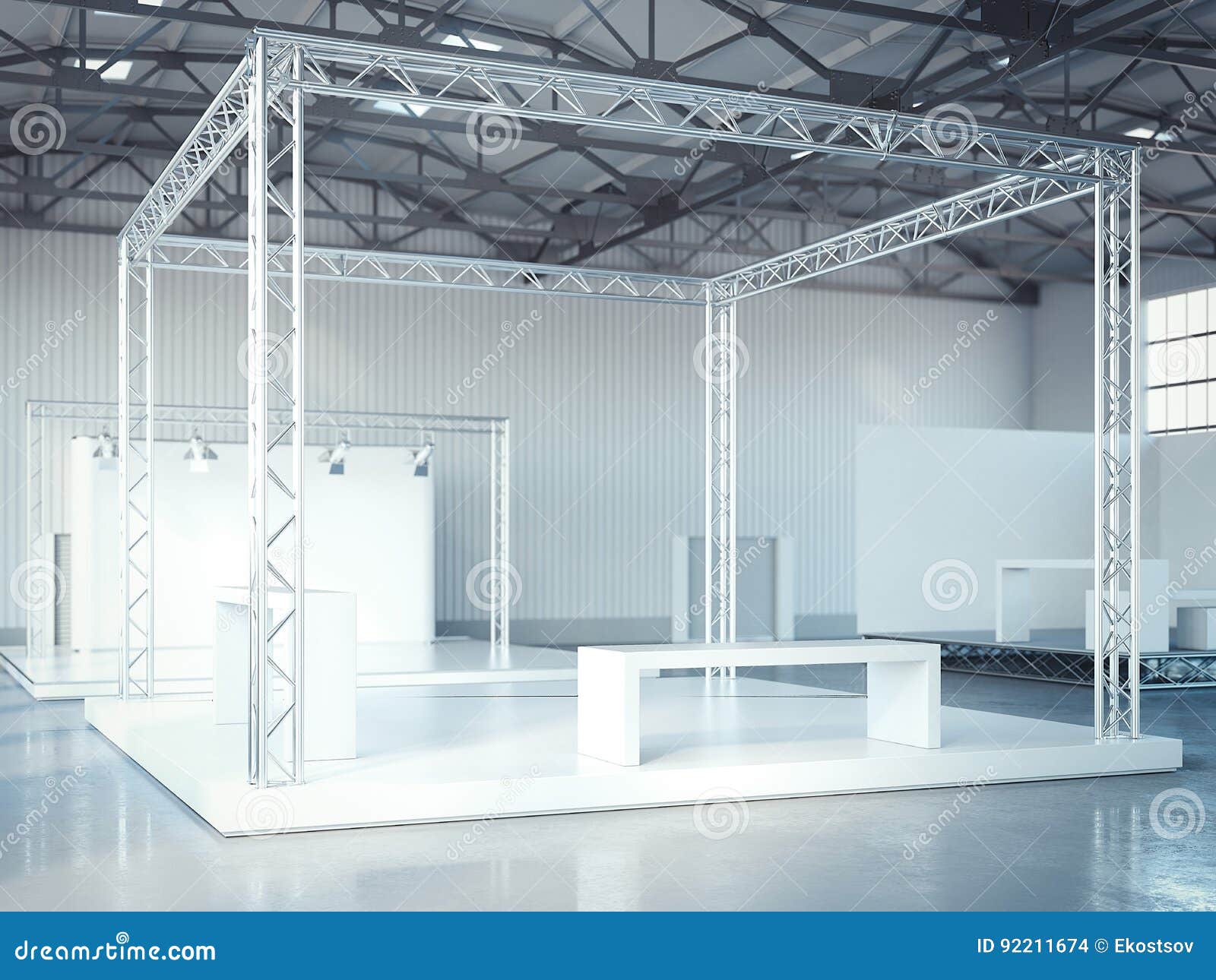 Empty Stage with Metal Framework in Modern Exhibition Interior. 3d ...