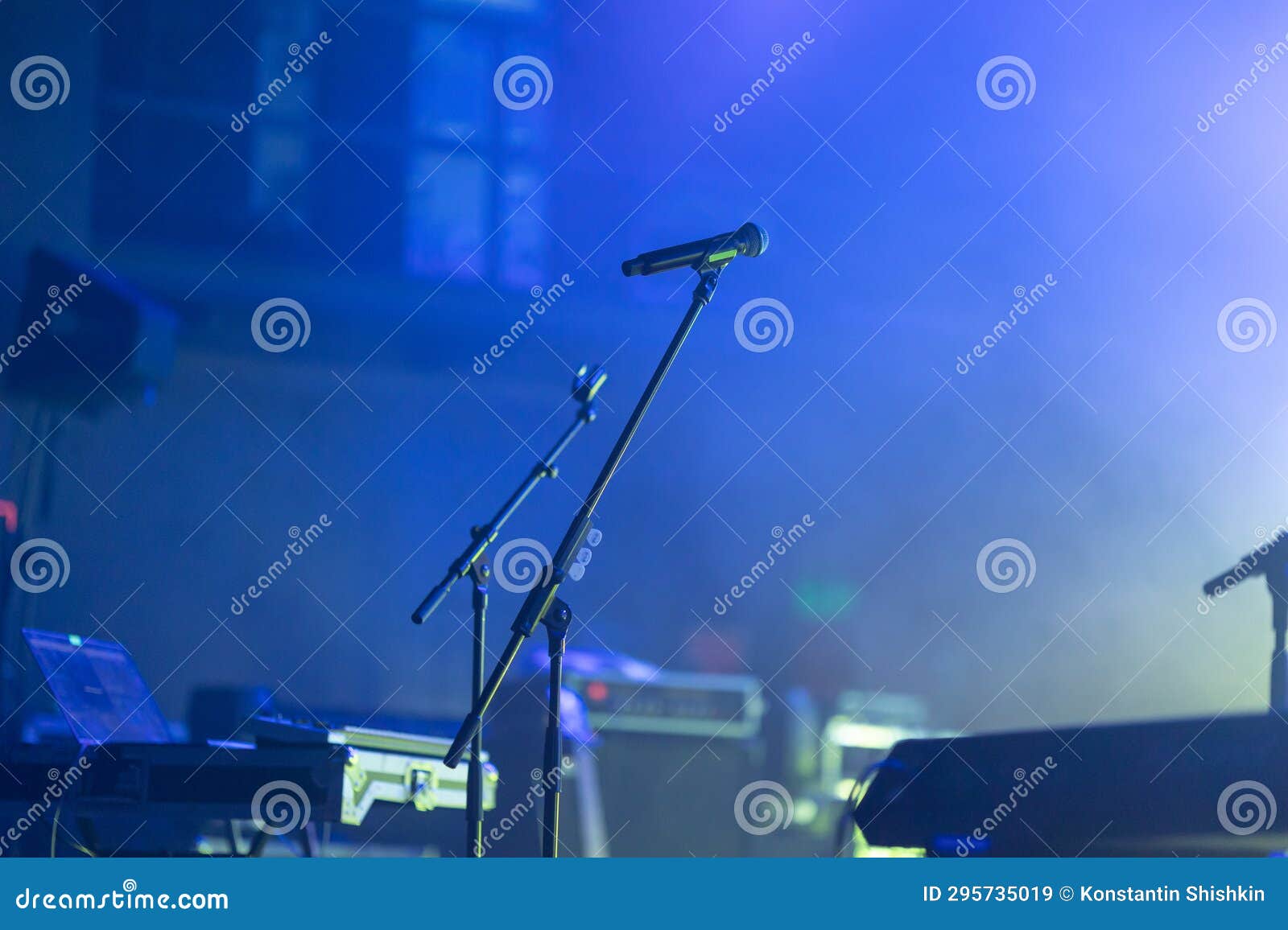 An Empty Stage with Microphones and Instruments. Stock Image - Image of ...