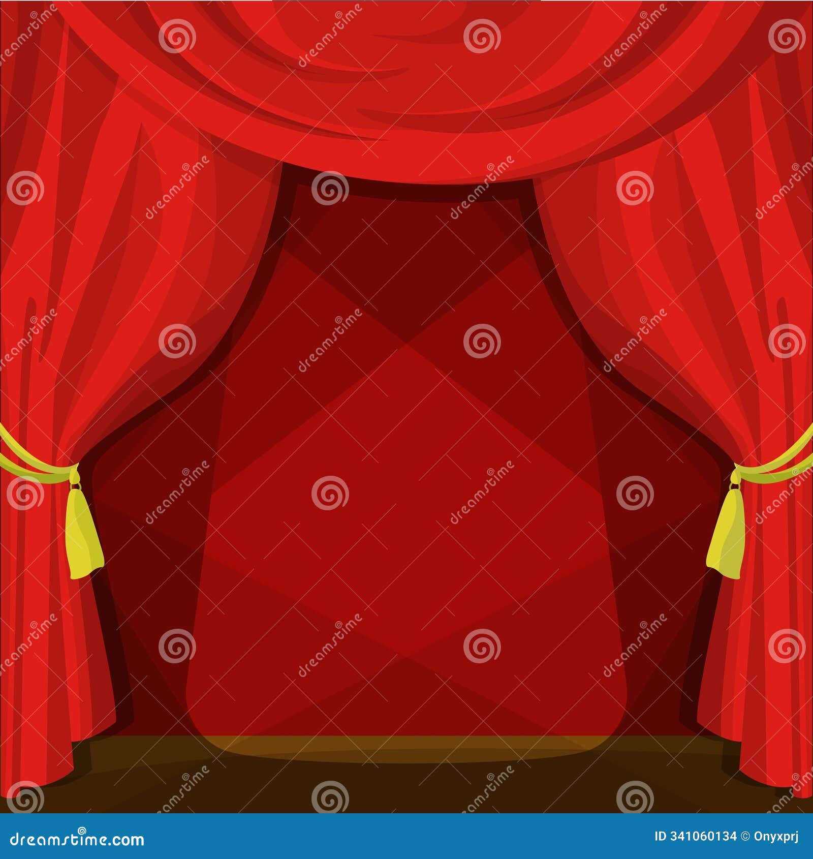 Empty Stage with Open Red Curtains. Cartoon Scene Stock Illustration ...