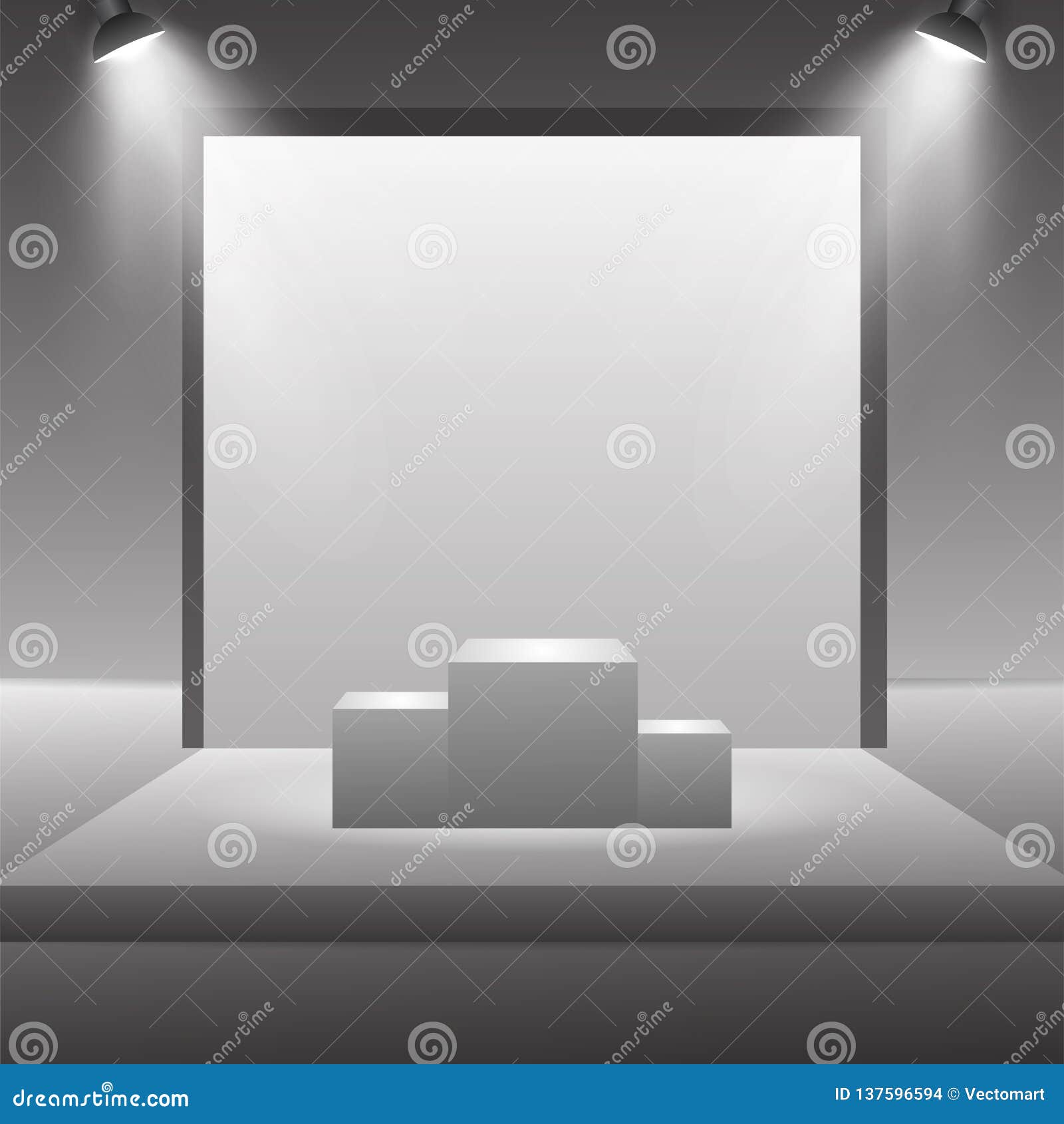 Empty Stage Podium with Spotlights in Blank Studio Room for ...