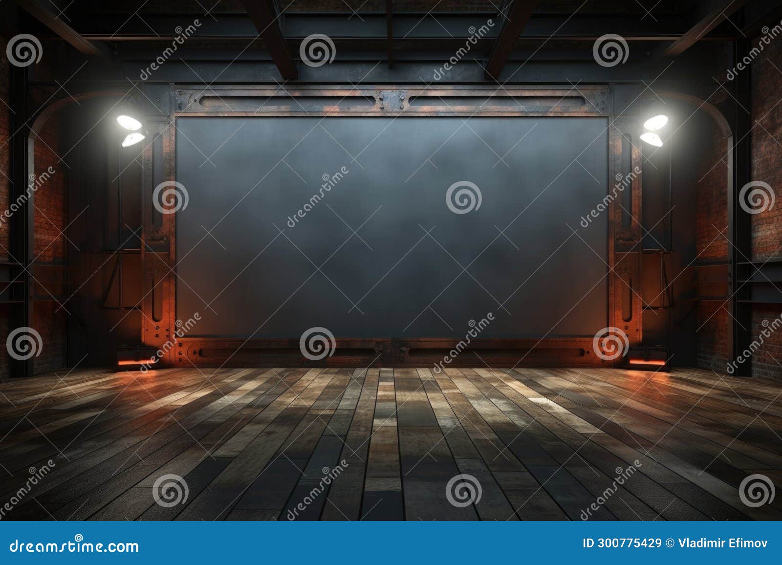 Empty Stage with Projector Screen and Spotlights Stock Image - Image of ...