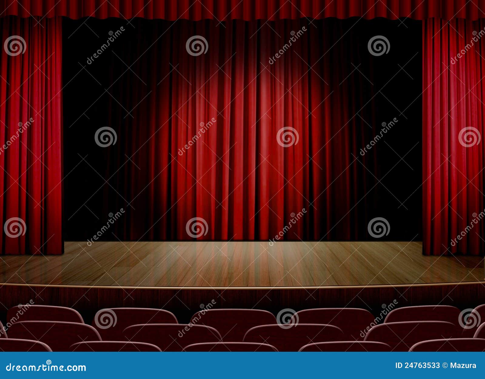 Empty Stage with Red Curtain Stock Illustration - Illustration of ...