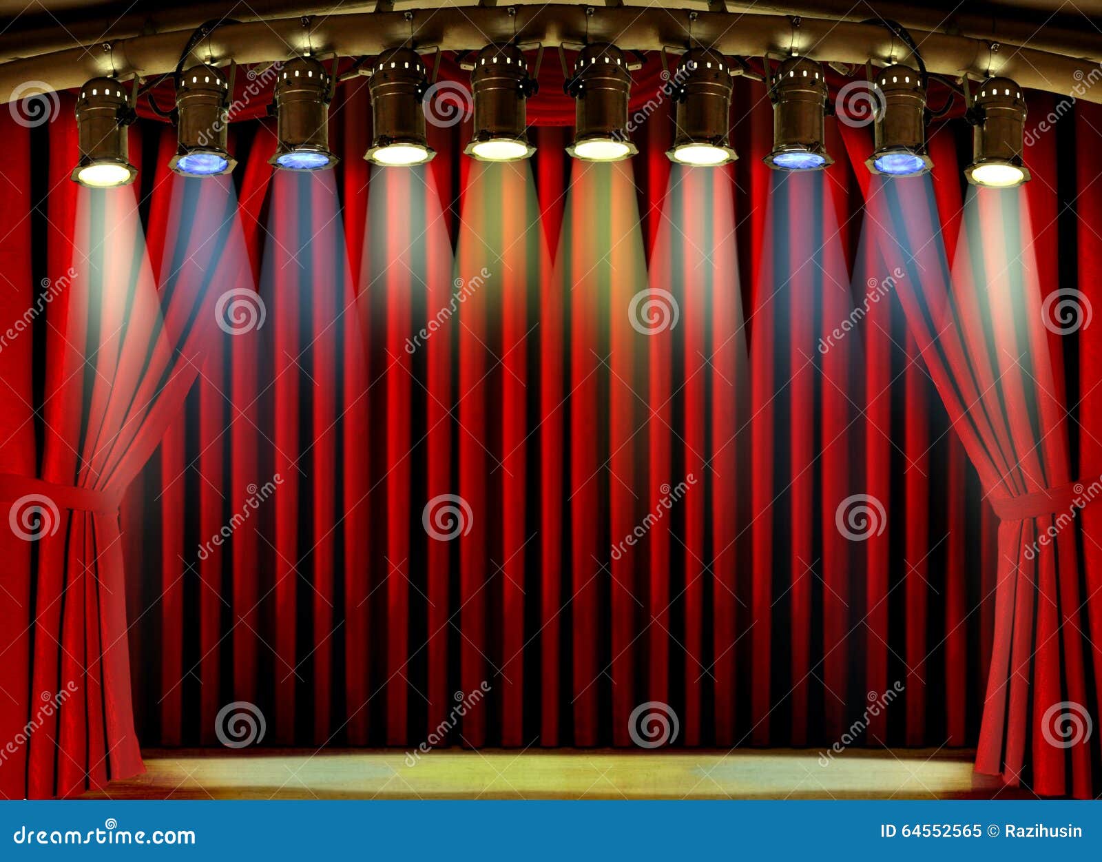 Empty Stage with Red Curtain and Spot Lights Stock Illustration ...