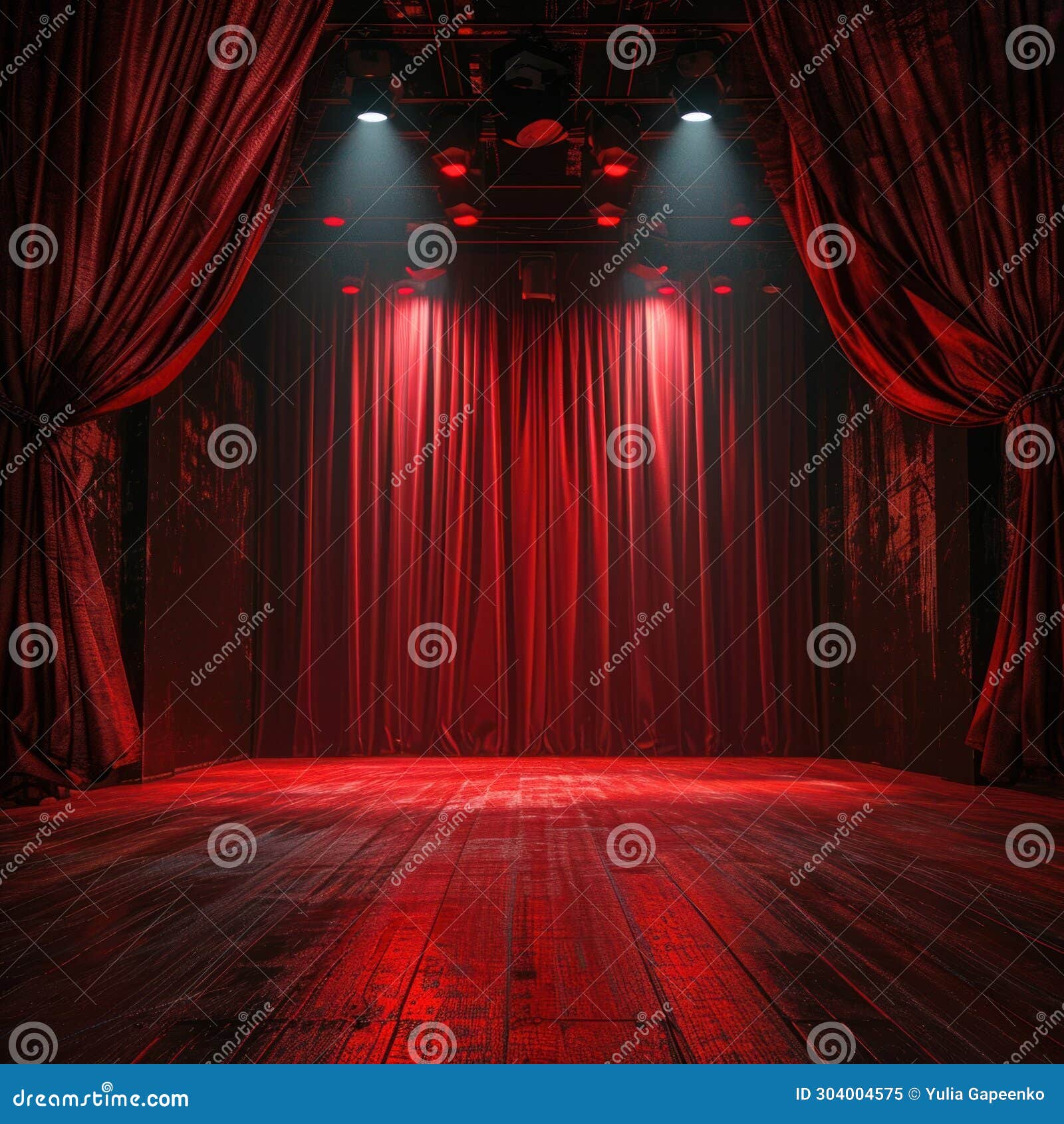 An Empty Stage with a Red Curtain and Spotlight, Traditional Stock ...