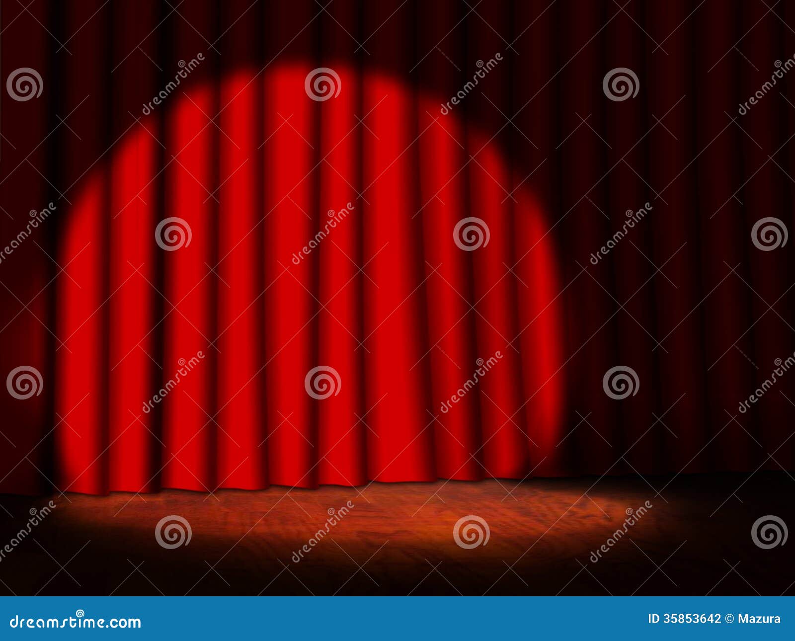 Empty Stage with Red Curtains and Spotlight Stock Illustration ...