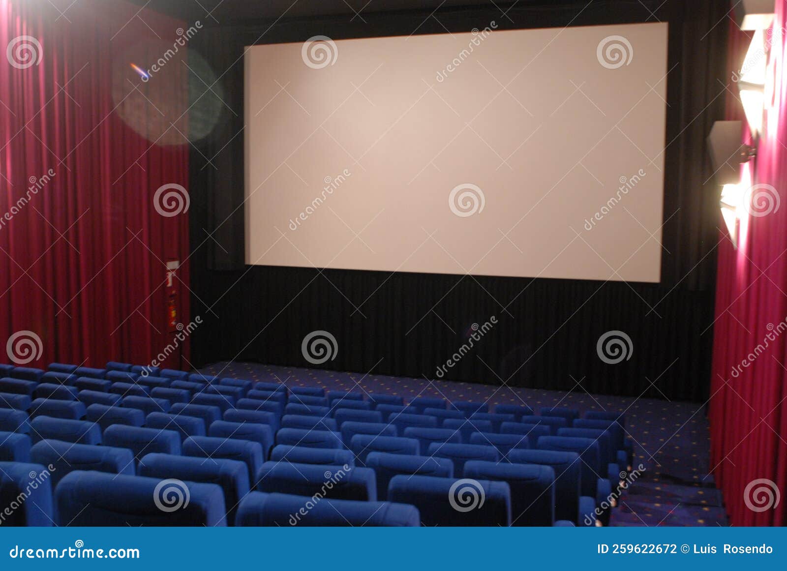 Empty Stage in the Small Movie Theater with White Screen Stock Photo ...