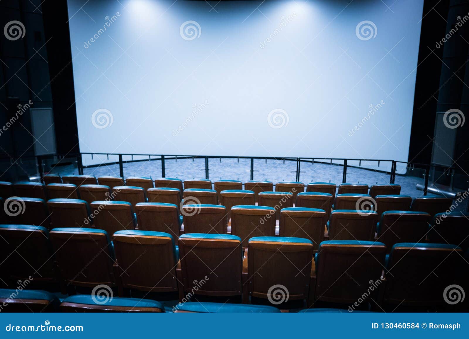 Empty Stage in the Small Movie Theater with White Screen Stock Photo ...
