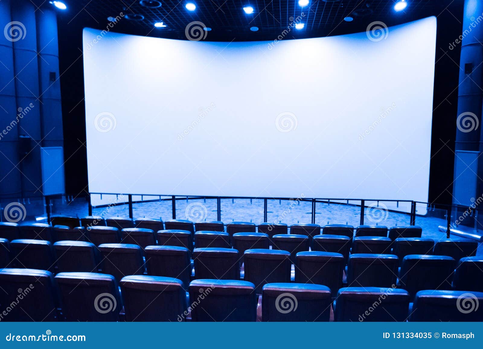 Empty Stage in the Small Movie Theater with White Screen Stock Image ...