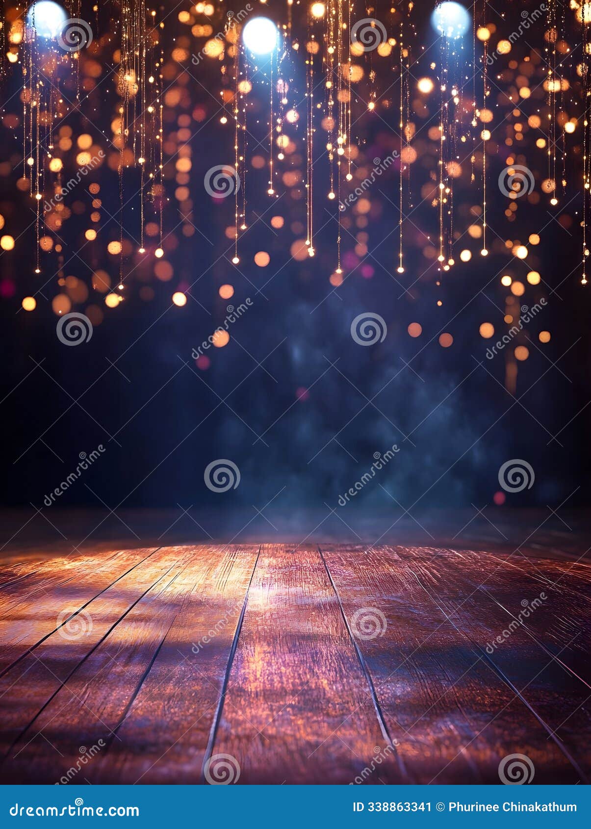 Empty Stage with Sparkly Bokeh Backdrop Ideal for Creating a Glamorous ...