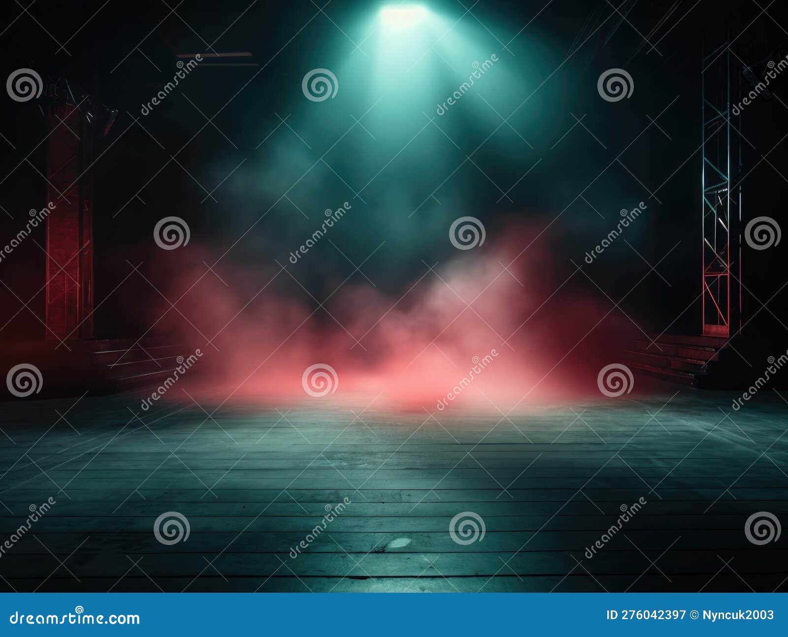 Empty Stage with a Spotlight with Fog Clouds, Photorealistic, Green ...