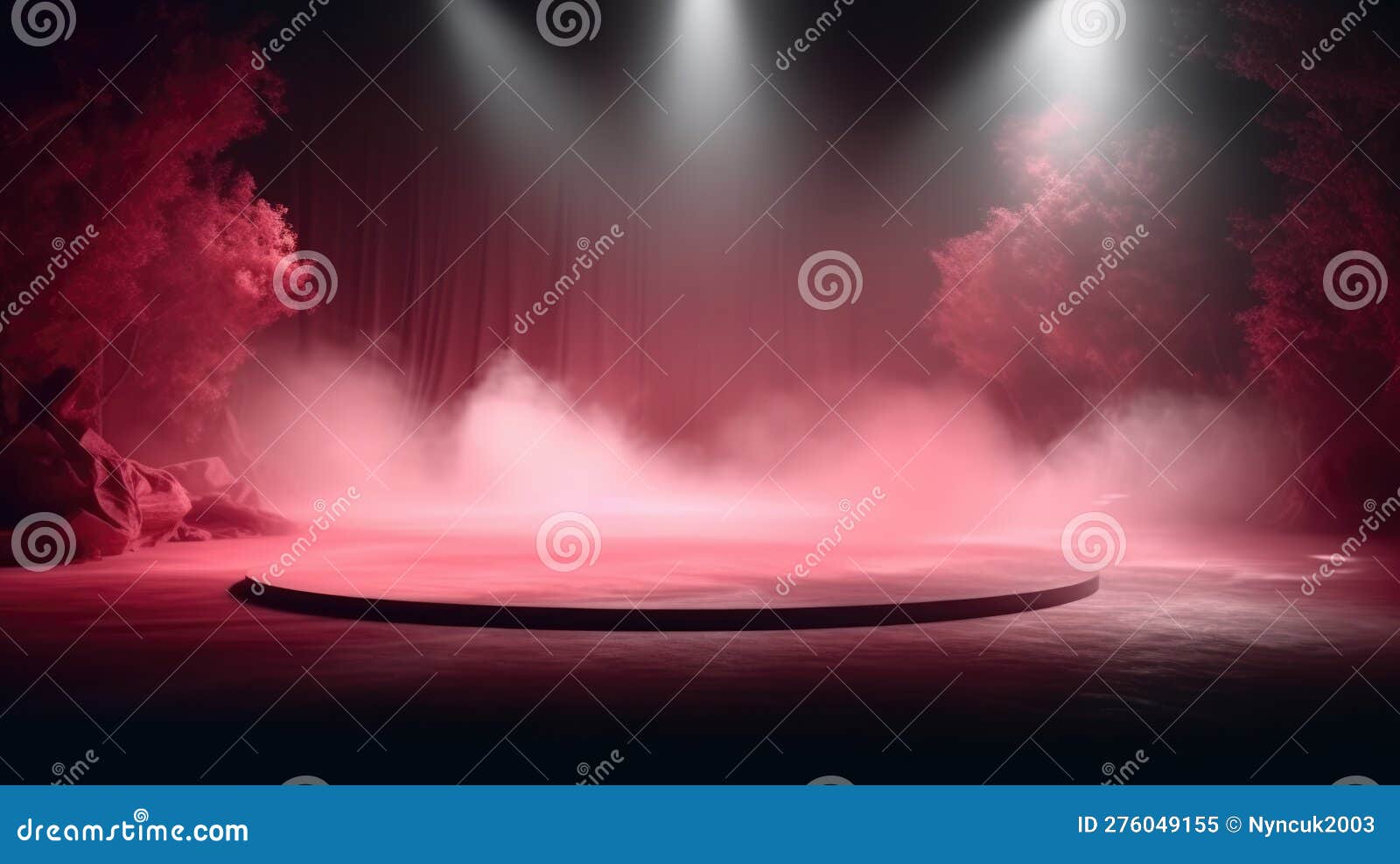 Empty Stage with a Spotlight with Fog Clouds, Photorealistic, Pink and ...