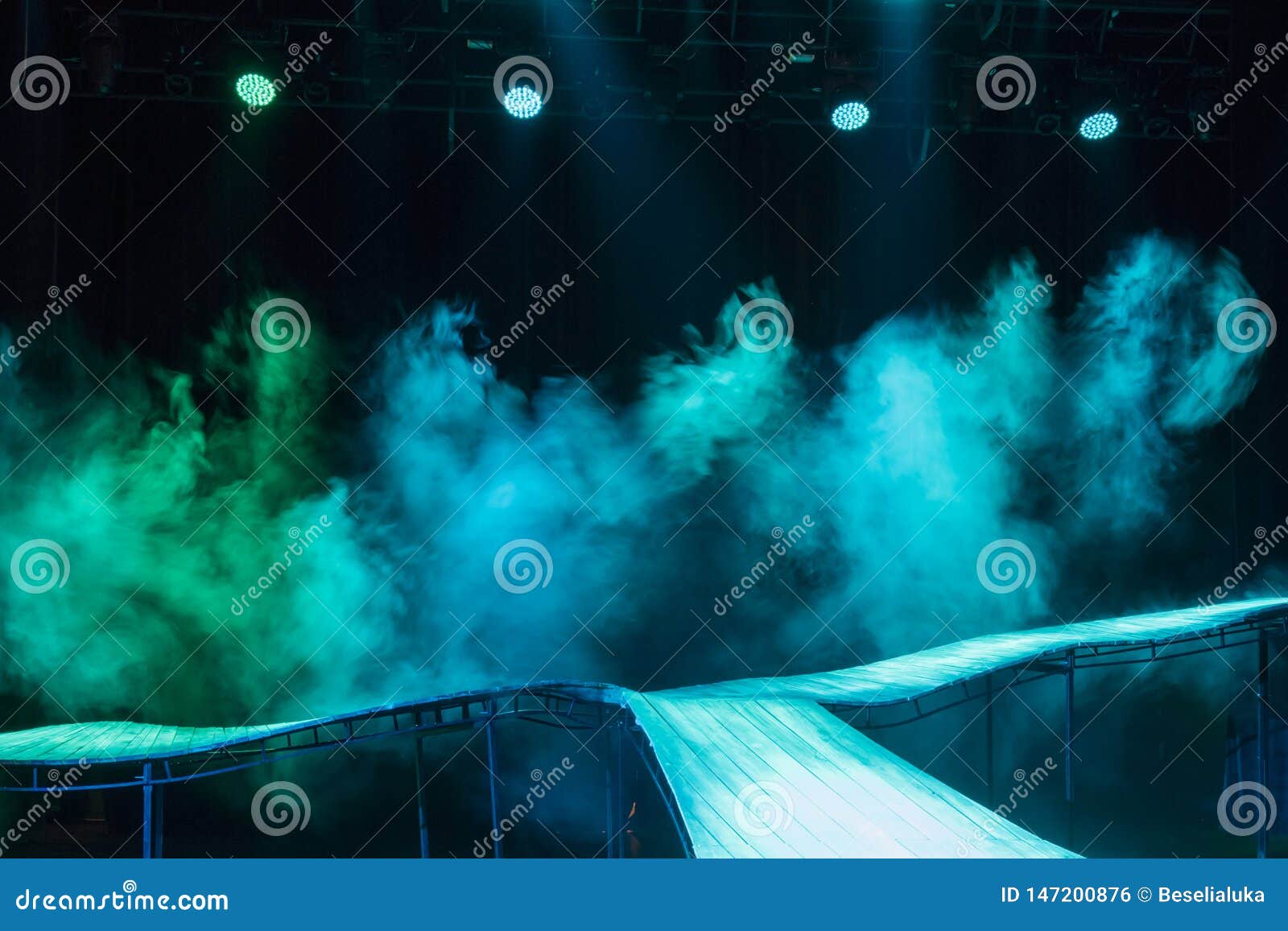 Empty stage with steam stock photo. Image of motion - 147200876